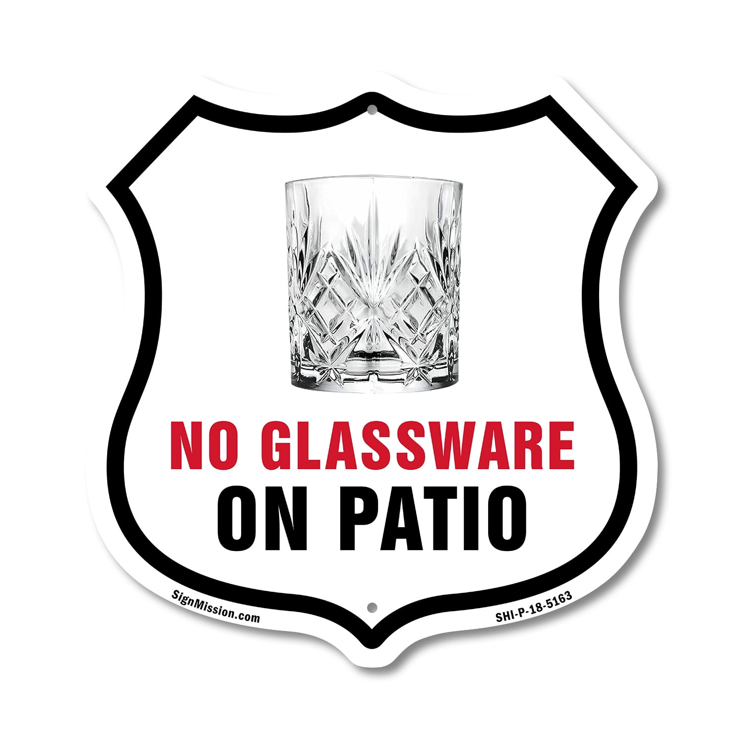 No Glassware On The Patio (2 Pack) 18 inch X 18 inch Shield Shaped ...