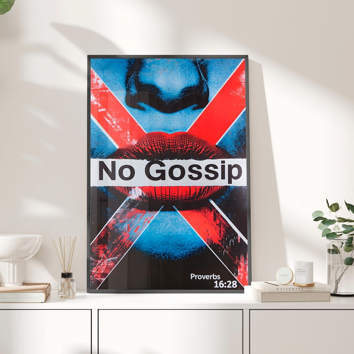 No Gossip X Lips Wall Art Bible Verse Decor, Unframed Canvas Size 12x18 ...