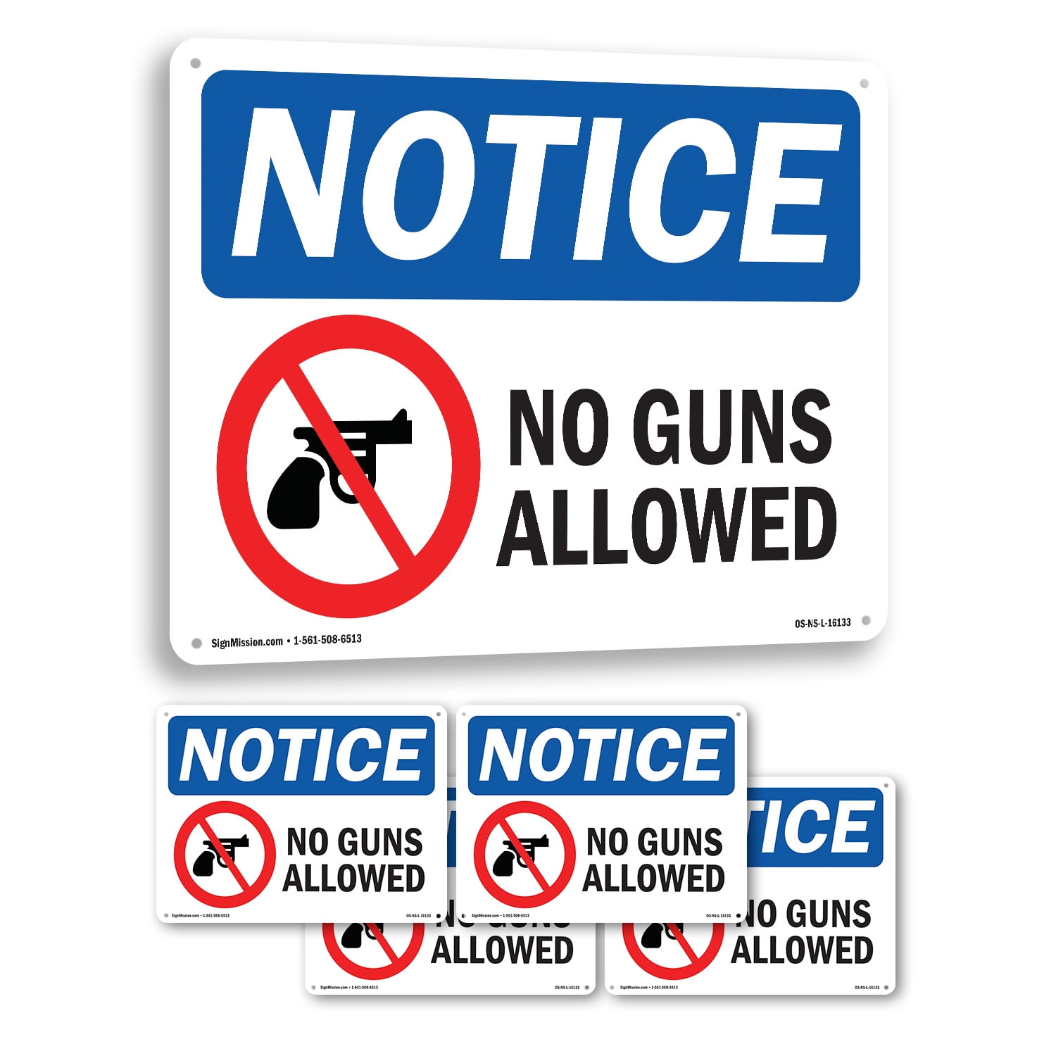 No Guns Allowed OSHA Notice Aluminum Sign 10 Inch x 7 Inch - 5 Pack ...