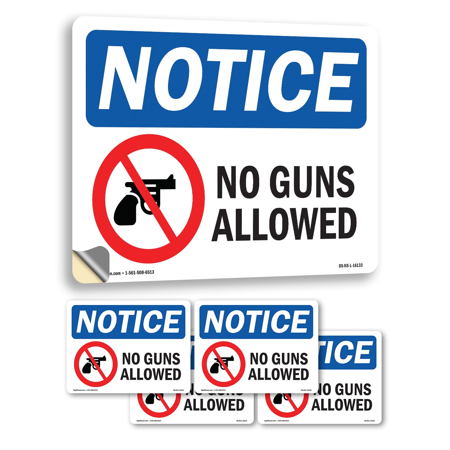 No Guns Allowed OSHA Notice Vinyl Decal Label 7 Inch x 5 Inch - 5 Pack ...