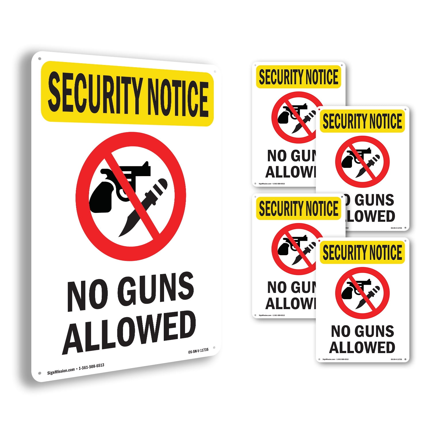 No Guns Allowed With Symbol OSHA Security Notice Aluminum Sign 18 Inch ...