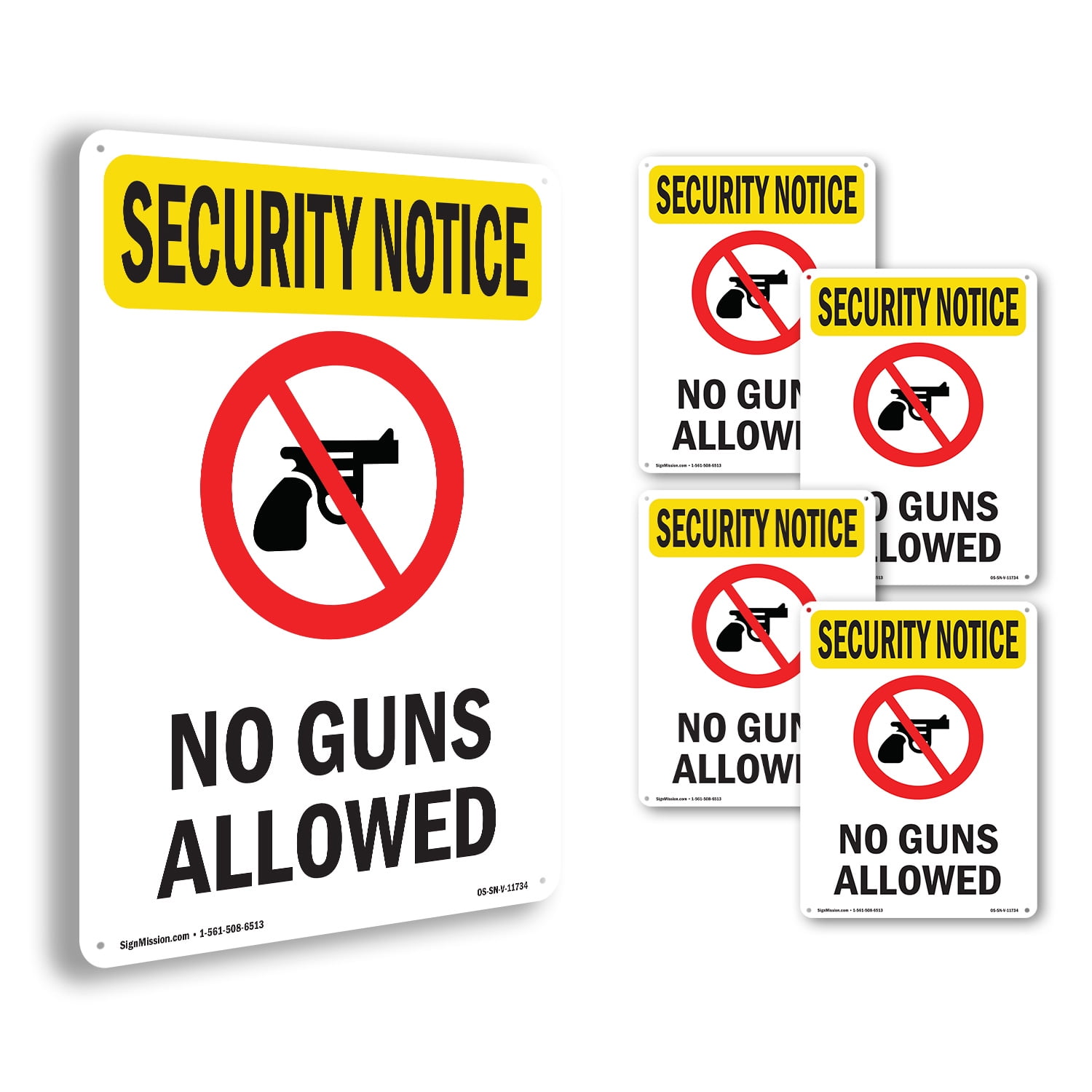 No Guns Allowed With Symbol OSHA Security Notice Rigid Plastic Sign 24 ...