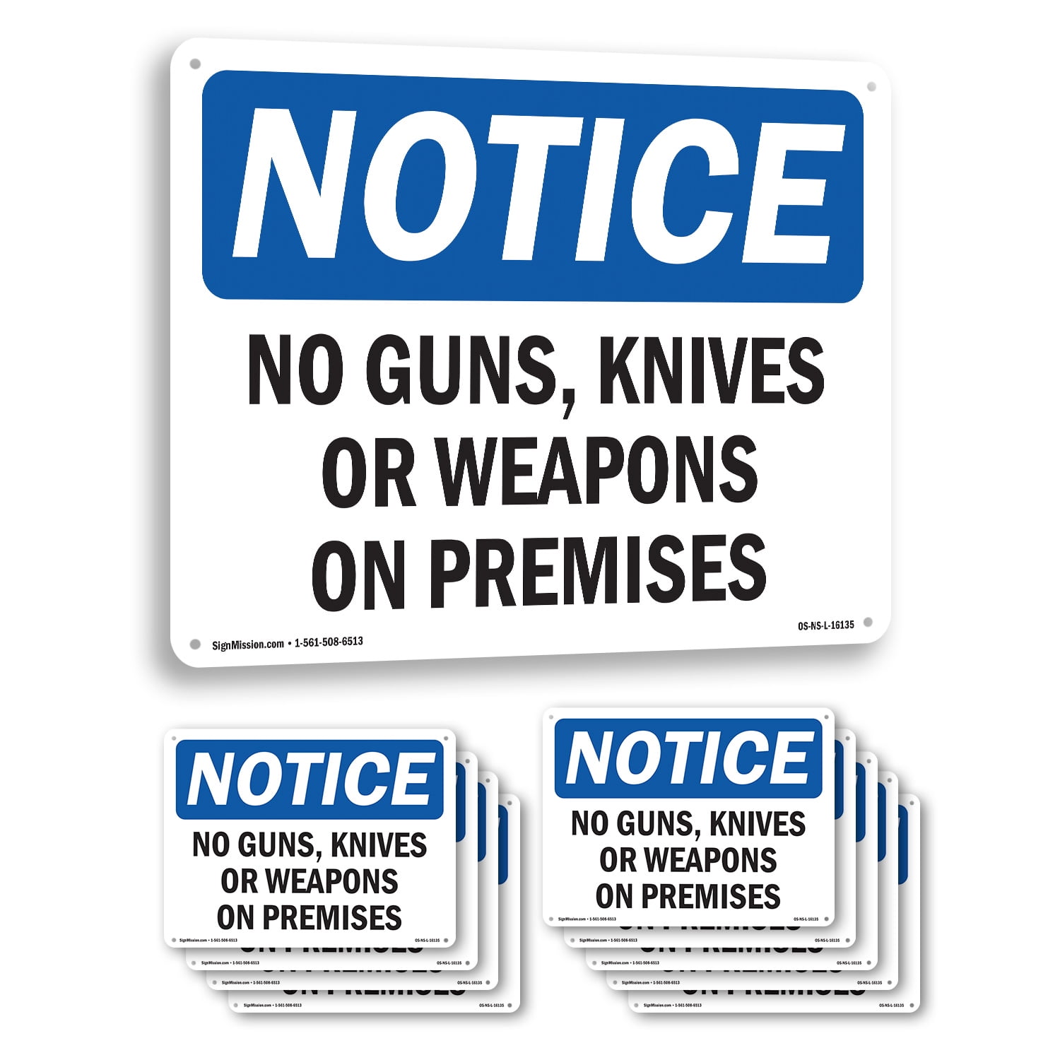 No Guns Knives Or Weapons On Premises OSHA Notice Rigid Plastic Sign 10 ...
