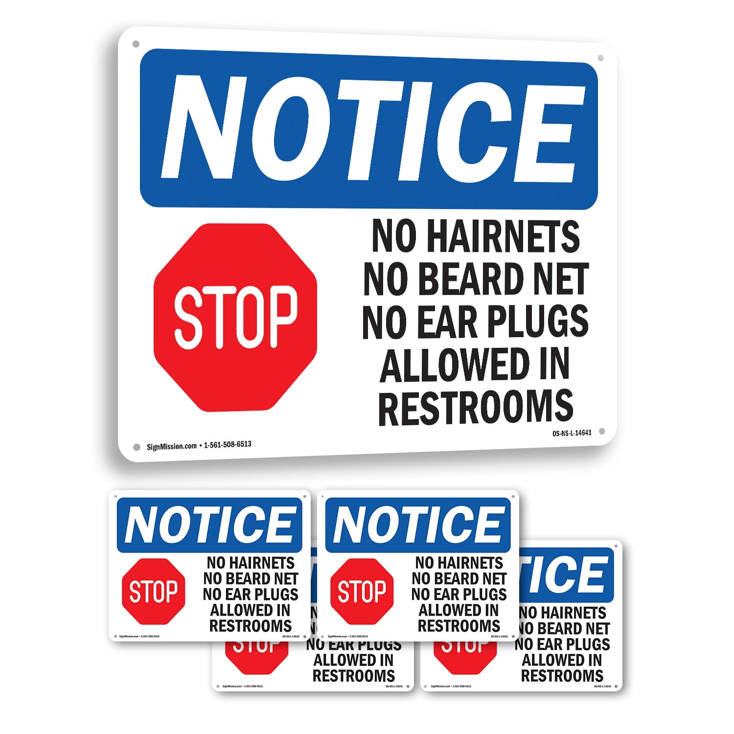 No Hairnets No Beard Nets No OSHA Notice Aluminum Sign 18 Inch x 12 ...