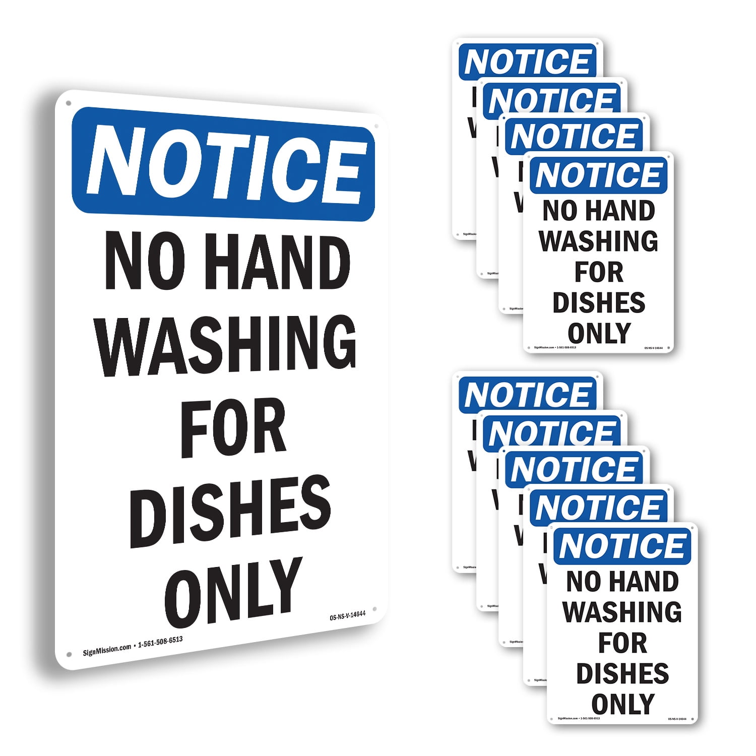 No Hand Washing For Dishes Only OSHA Notice Rigid Plastic Sign 10 Inch ...
