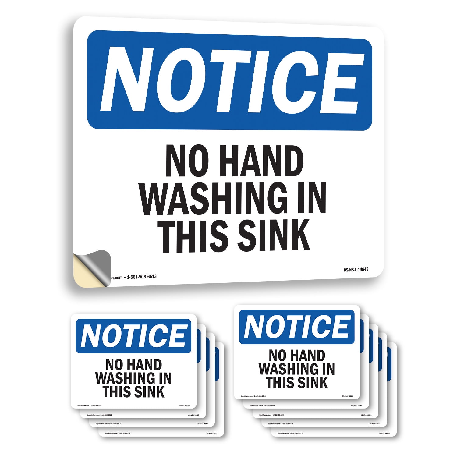No Hand Washing In This Sink OSHA Notice Vinyl Decal Label 18 Inch x 12 ...