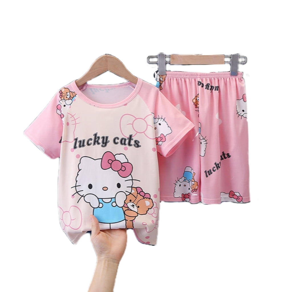 No Hello Kitty Short Sleeve Pajama Set, Pink (Girls) - Walmart.com