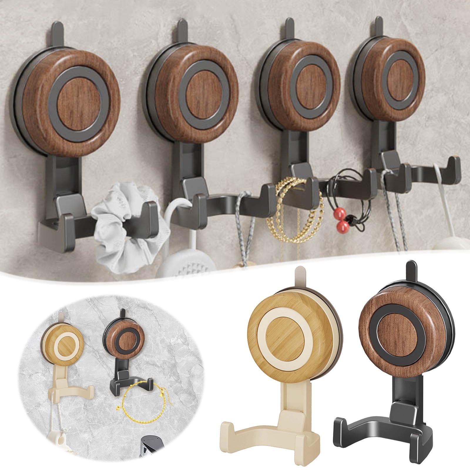 No-Hole Rotating Suction Cup Double Hooks | Heavy-Duty Vacuum Adhesive ...