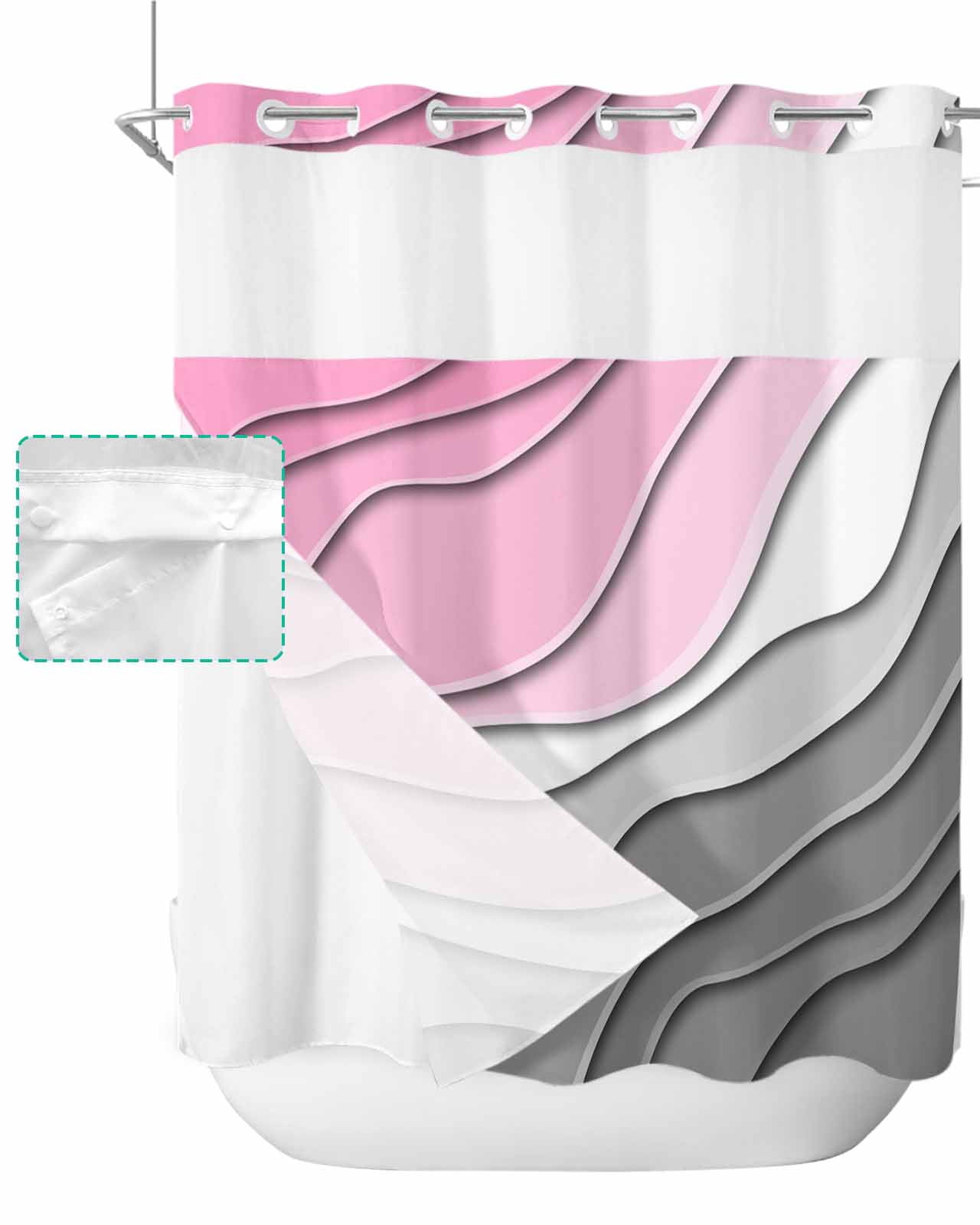 No Hook Shower Curtain with Snap in Liner, Abstract Beach Aesthetic ...