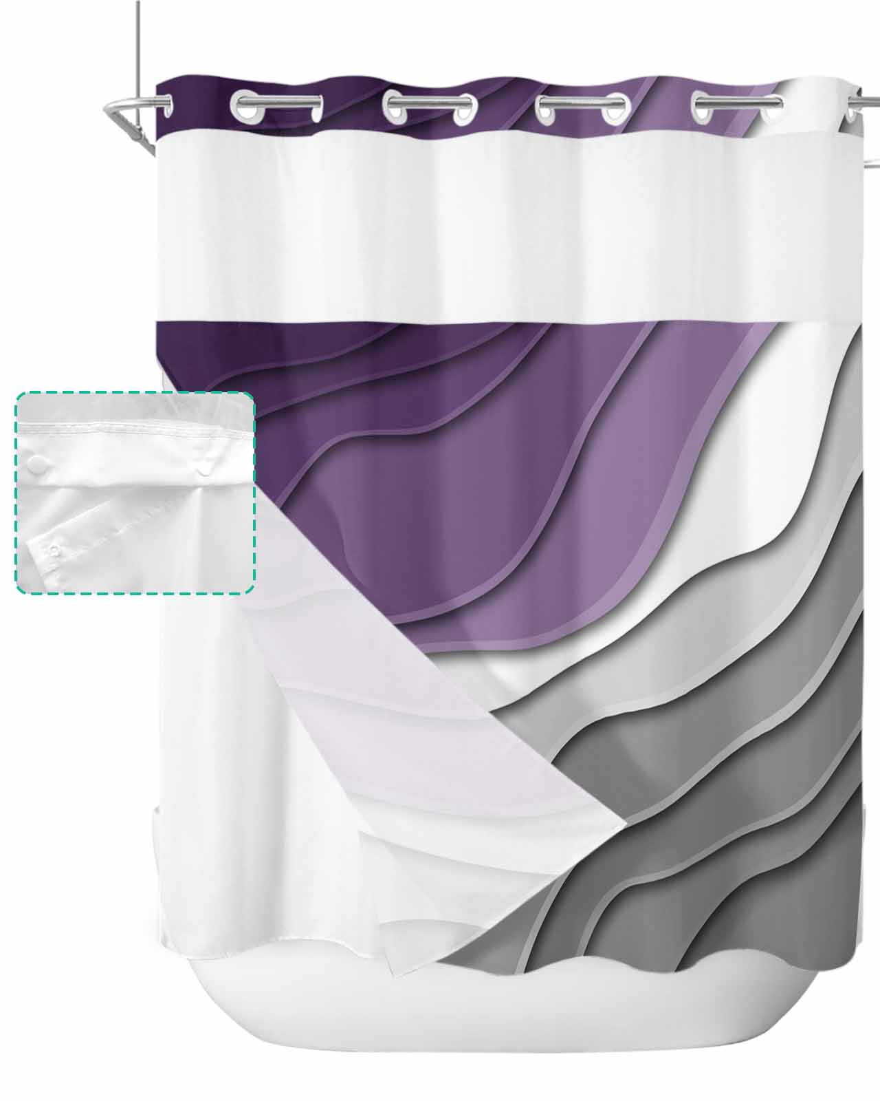 No Hook Shower Curtain with Snap in Liner, Abstract Beach Aesthetic ...