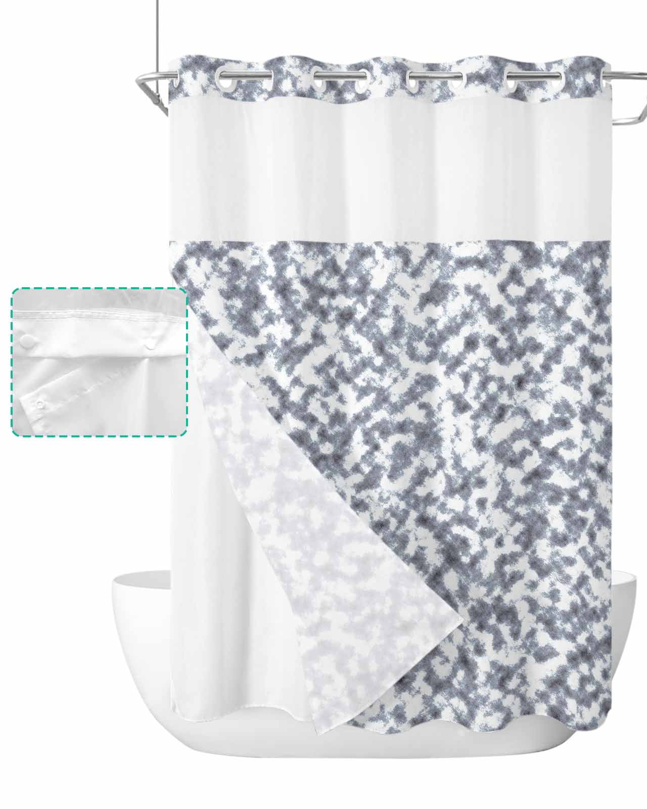 No Hook Shower Curtain with Snap in Liner, Abstract Gradient Gray Texture Vintage Hotel Shower ...