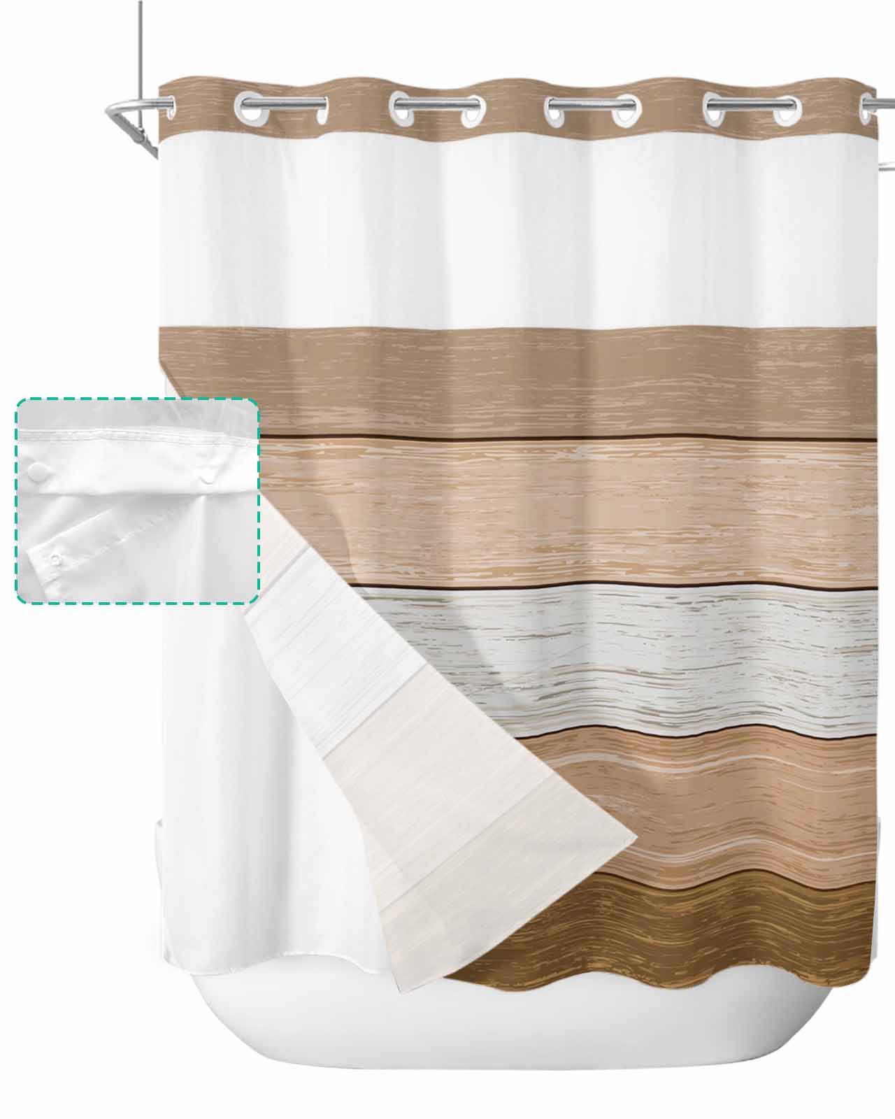 No Hook Shower Curtain with Snap in Liner, Brown Ombre Retro Farm ...