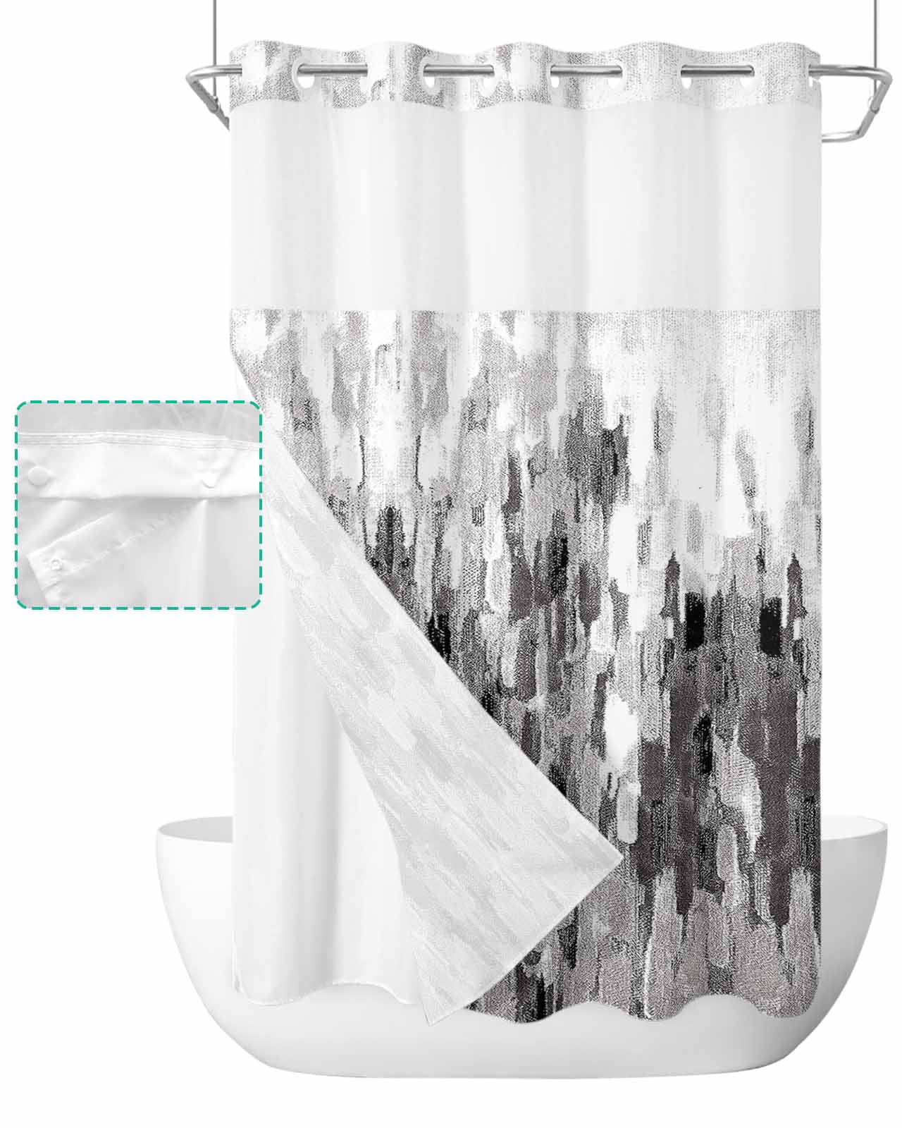 No Hook Shower Curtain with Snap in Liner, Gray Series Decadent and Nostalgic Art Hotel Shower ...