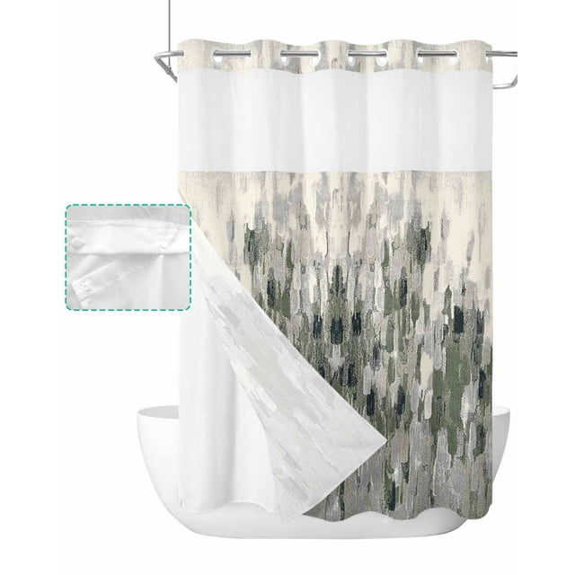 No Hook Shower Curtain With Snap In Liner Green Series Decadent And