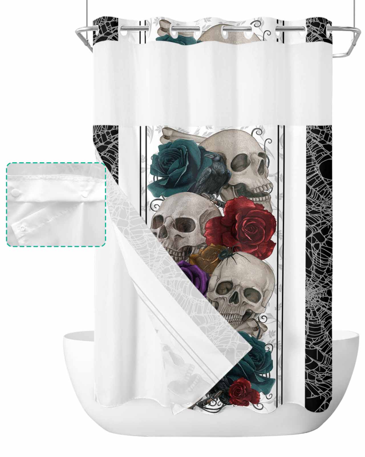 No Hook Shower Curtain with Snap in Liner, Halloween Evil Crow Terror ...