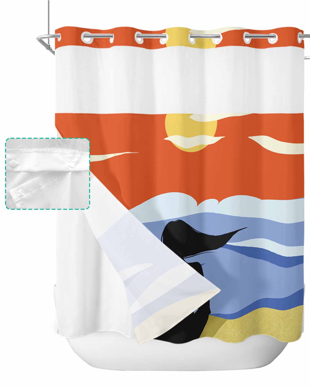 No Hook Shower Curtain with Snap in Liner, Hand Drawn Art a lady ...