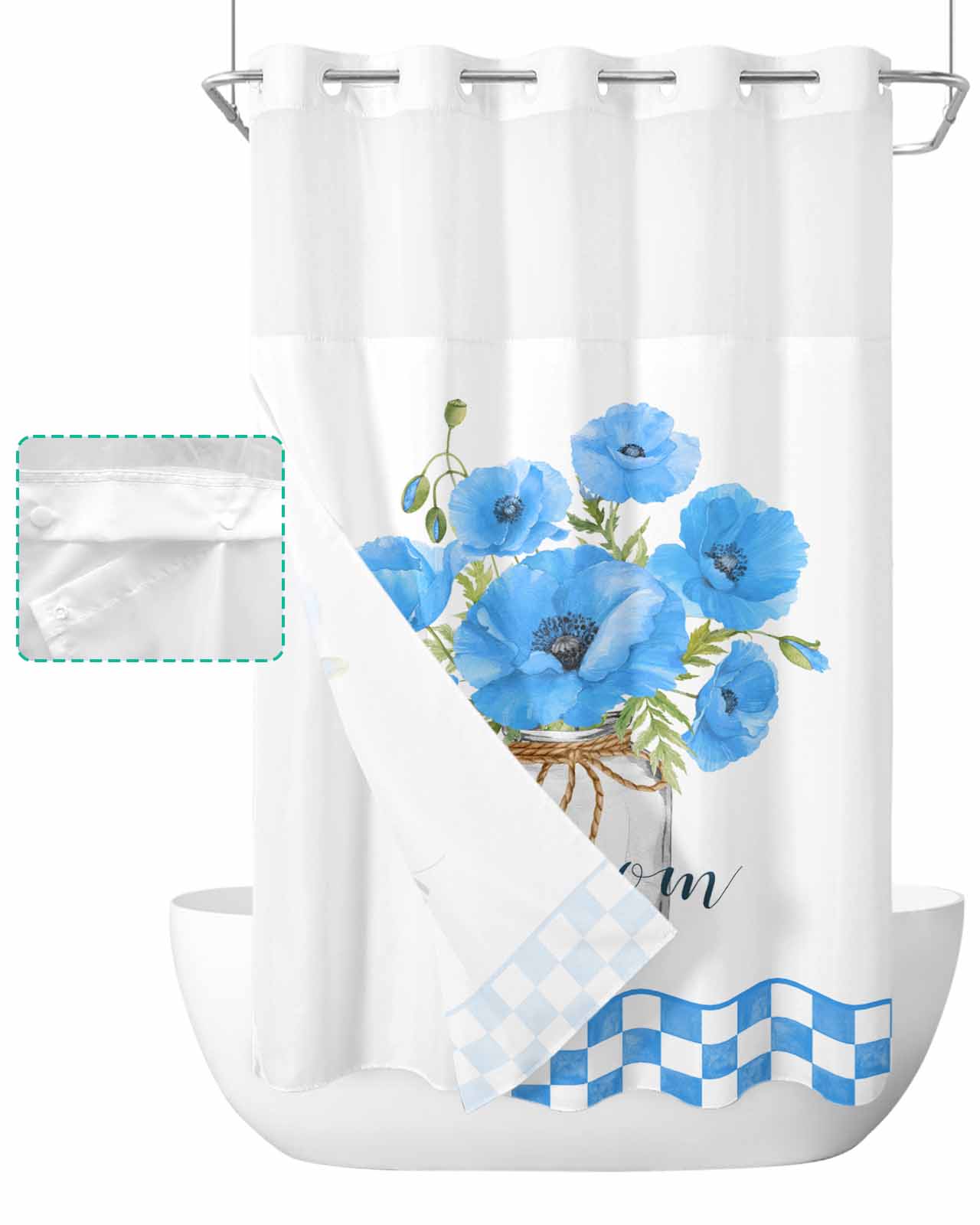No Hook Shower Curtain with Snap in Liner, Myosotis Forget Me Not ...