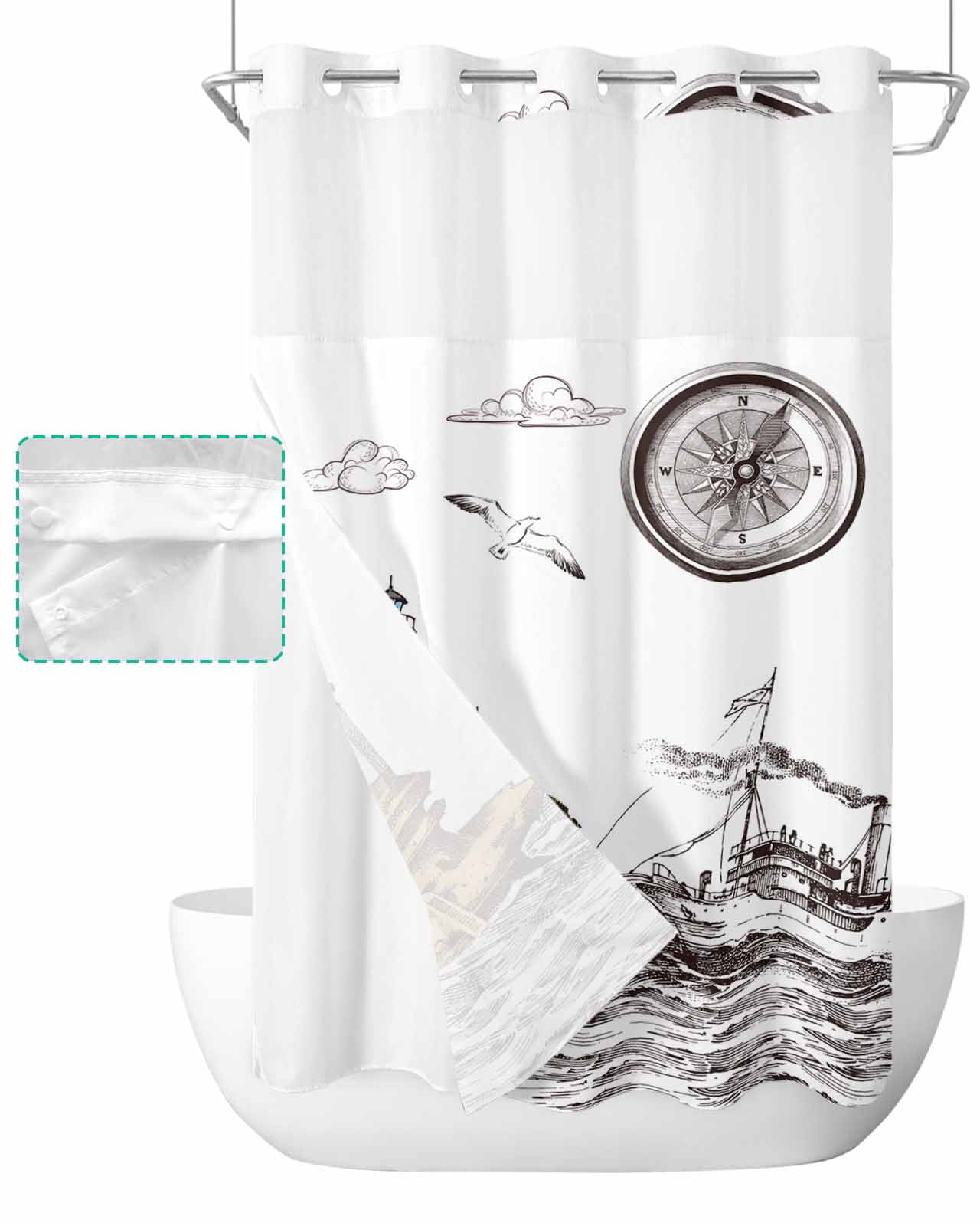 No Hook Shower Curtain with Snap in Liner, Rustic Wood Grain Brown ...