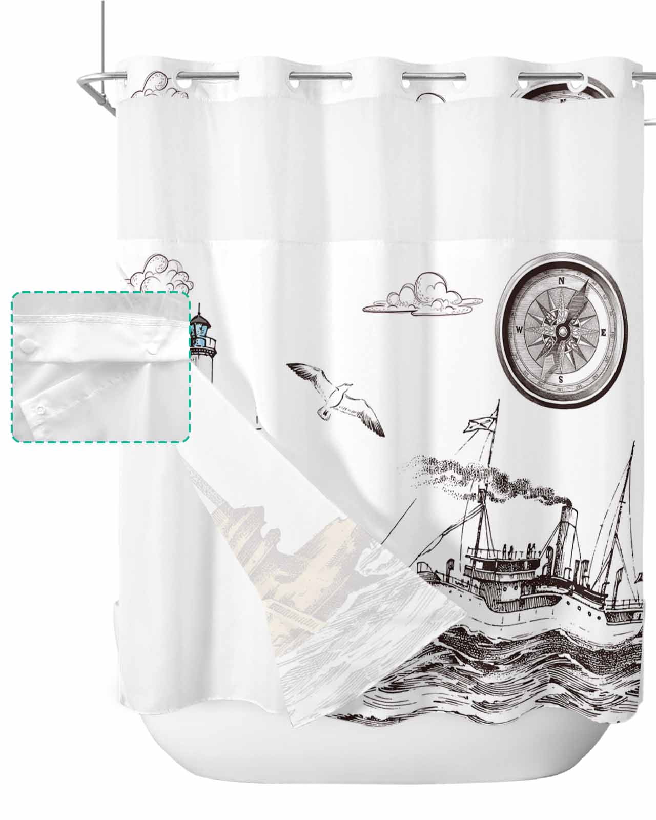 No Hook Shower Curtain with Snap in Liner, Rustic Wood Grain Brown ...