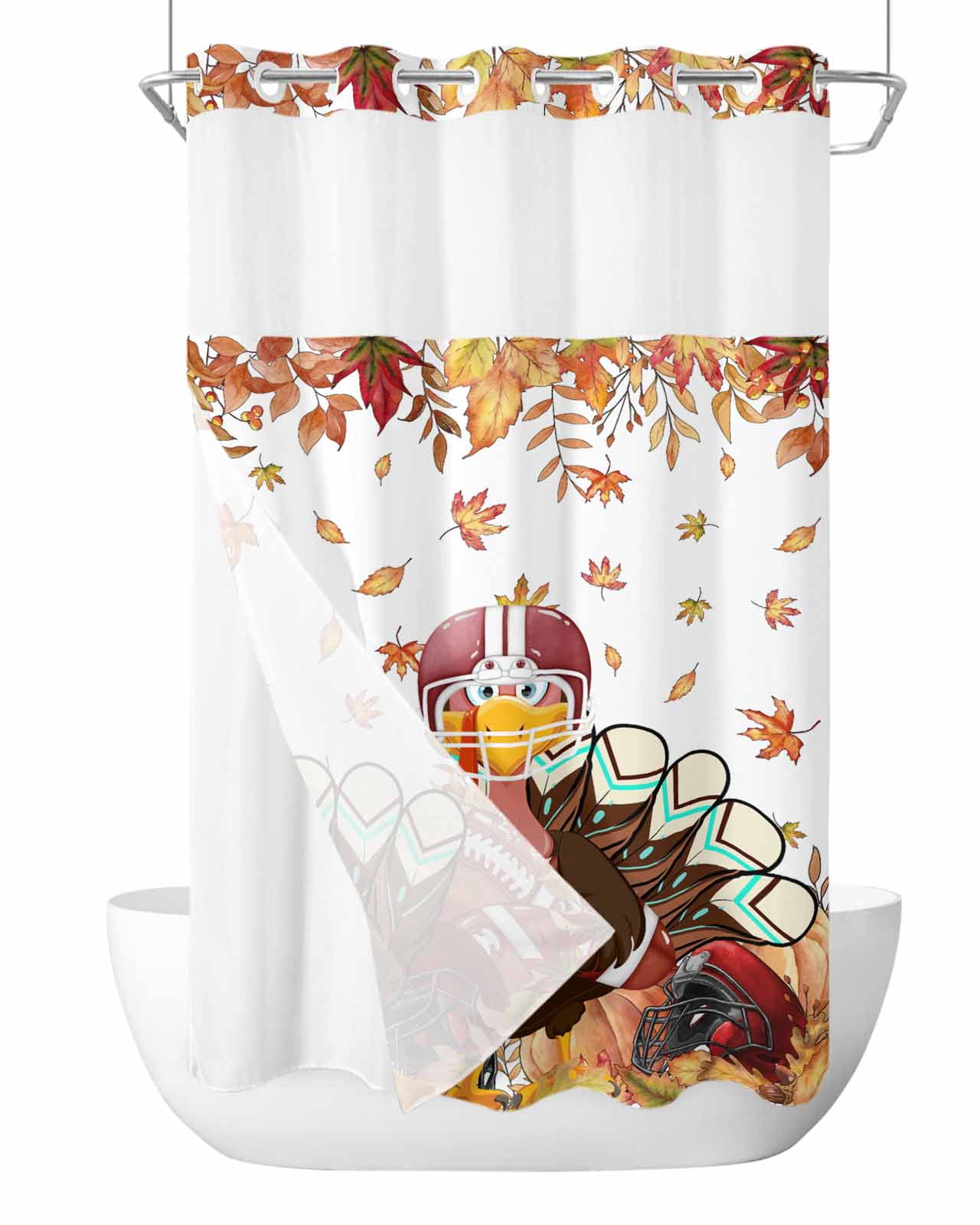 No Hook Shower Curtain and Snap in Liner Set, Fall Turkey Fabric ...