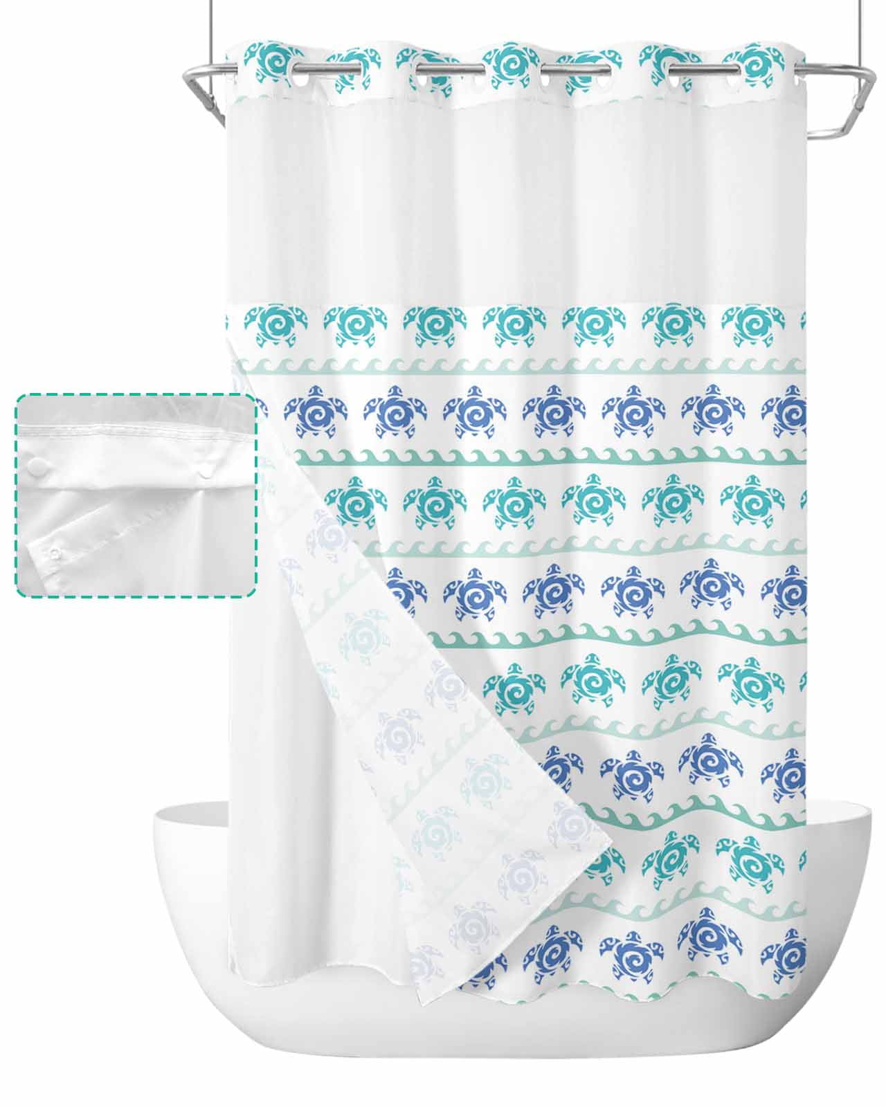No Hook Shower Curtain with Snap in Liner, Summer Cute Turtle Totem ...