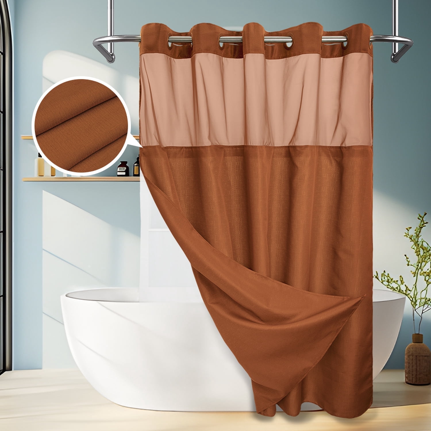 Yiannan No Hook Slub Textured Shower Curtain with Snap-in PEVA Liner ...