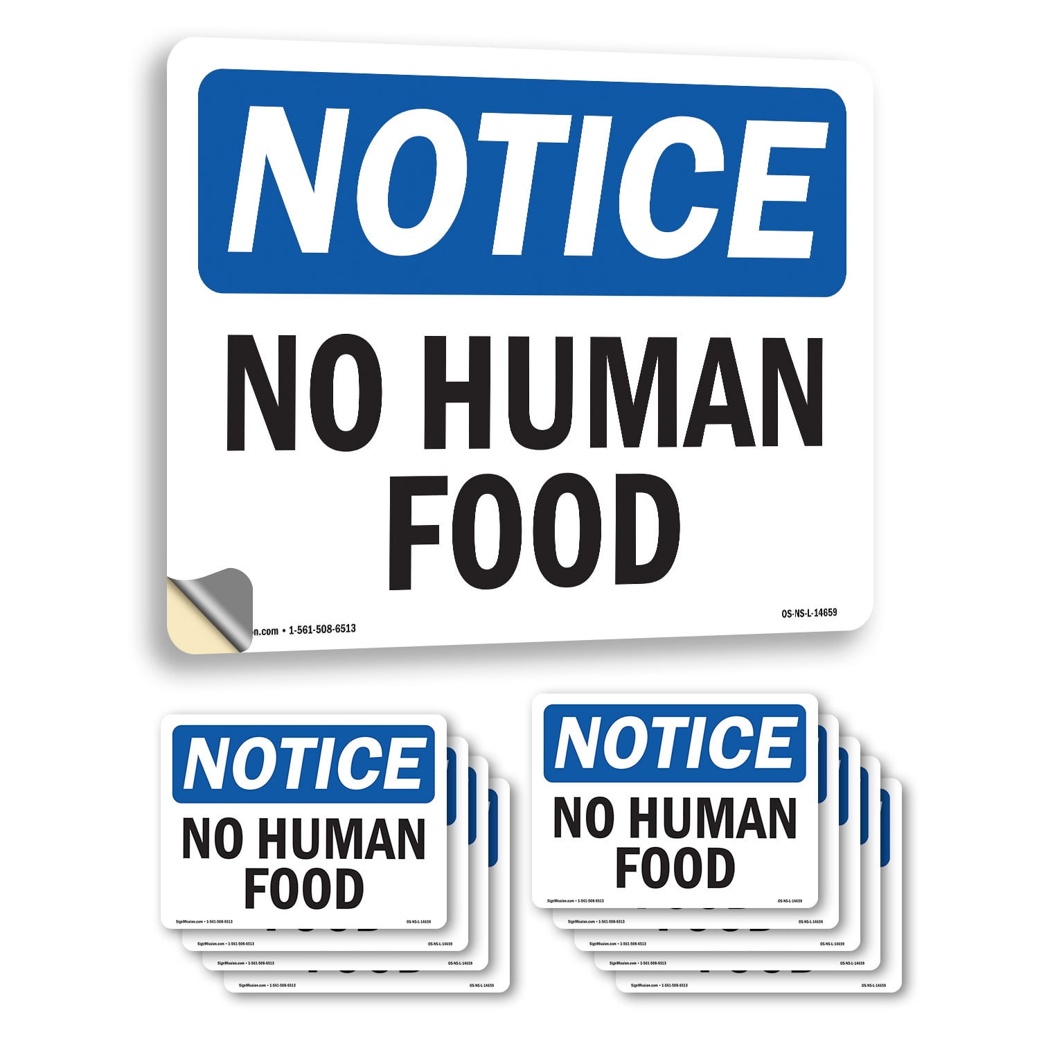 No Human Food OSHA Notice Vinyl Decal Label 18 Inch x 12 Inch - 10 Pack ...