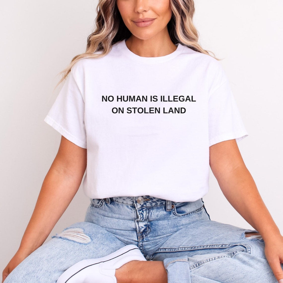 No Human Is Illegal On Stolen Land Shirt, Anti Racism Shirt, Social ...