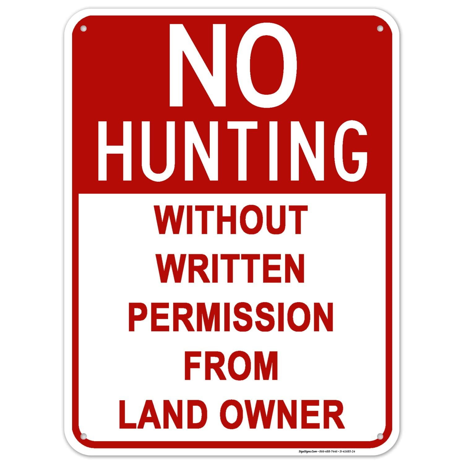 No Hunting Without Written Permission Sign, 18x24 Inches, 55 mil Thick ...