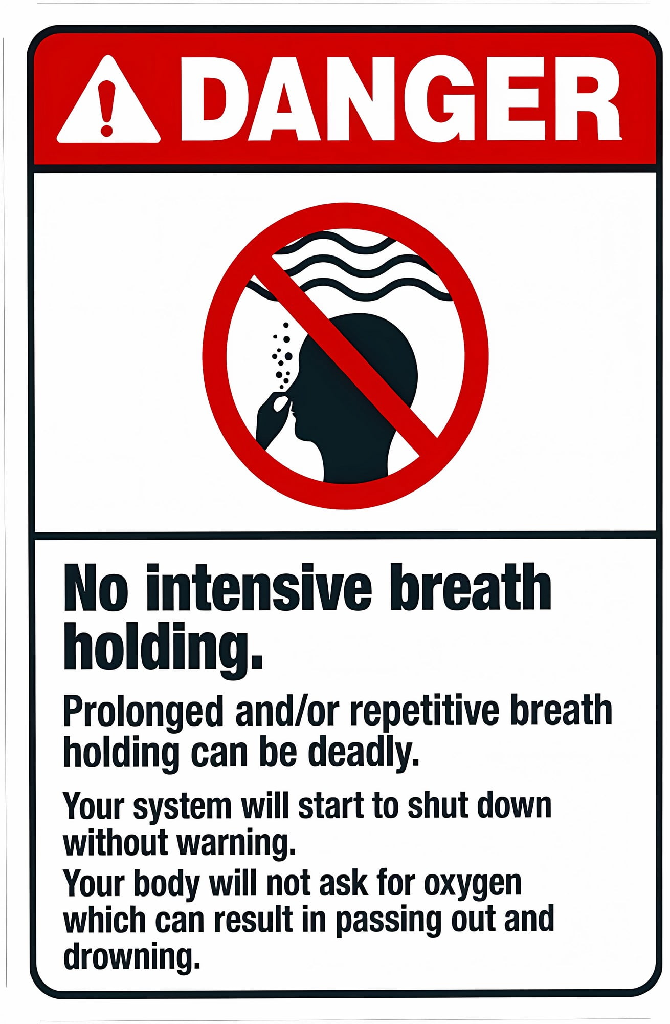 No Intensive Breath Holding Can Be Deadly Warning Sign - 8"x12", Pool ...