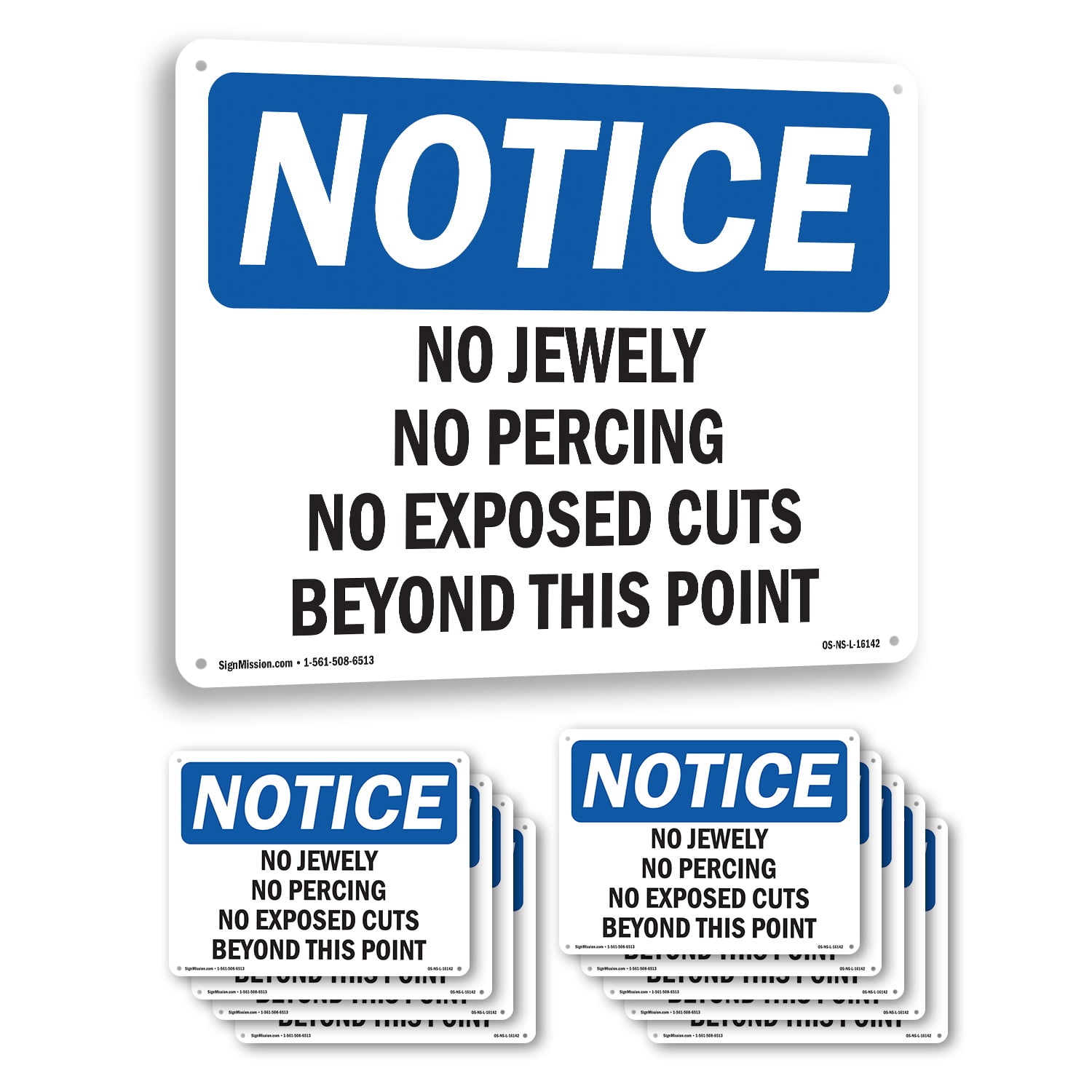 No Jewelry No Piercing No Exposed Cuts OSHA Notice Rigid Plastic Sign ...