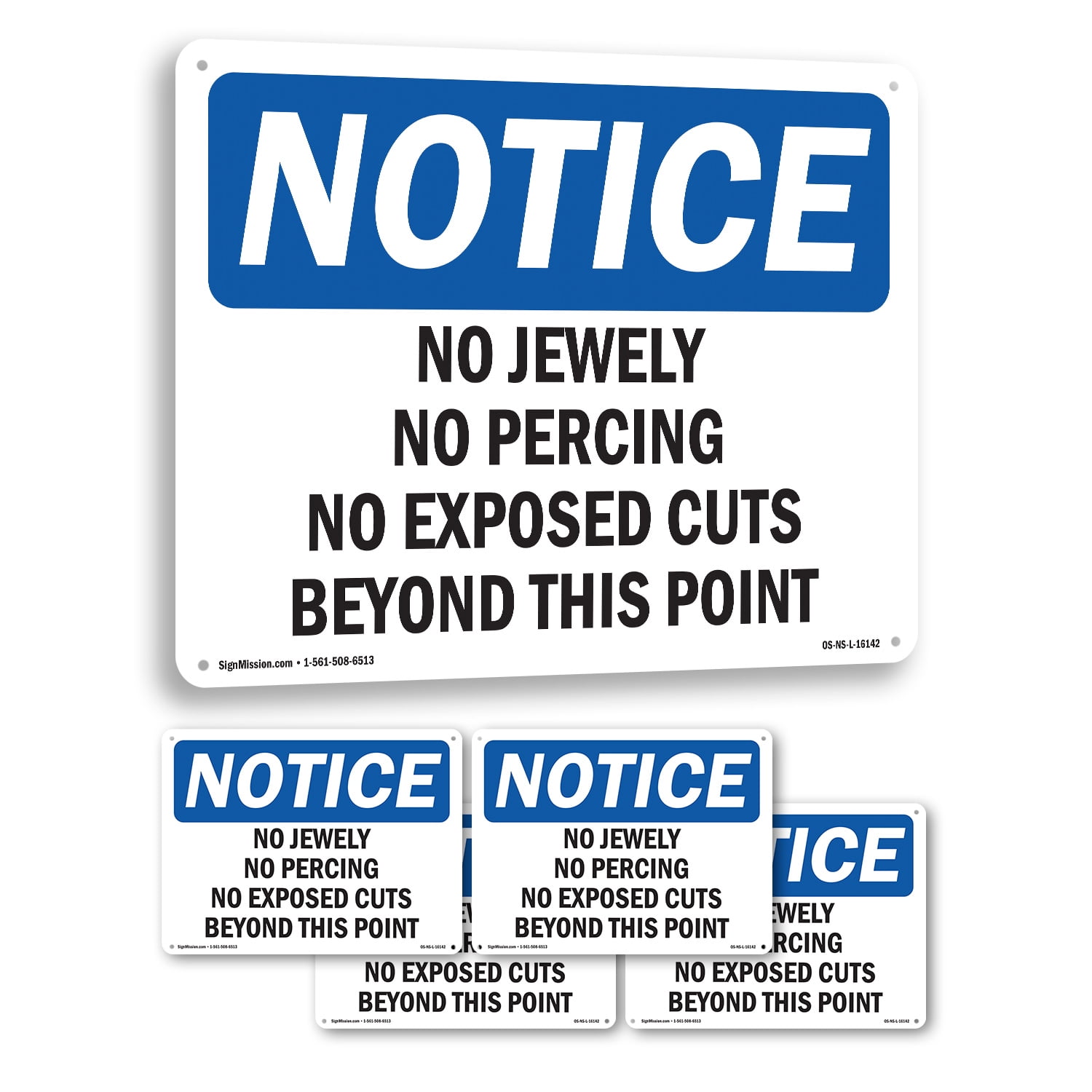 No Jewelry No Piercing No Exposed Cuts OSHA Notice Rigid Plastic Sign ...