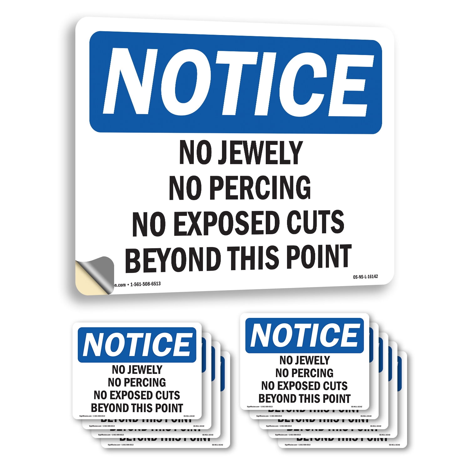 No Jewelry No Piercing No Exposed Cuts OSHA Notice Vinyl Decal Label 10 ...