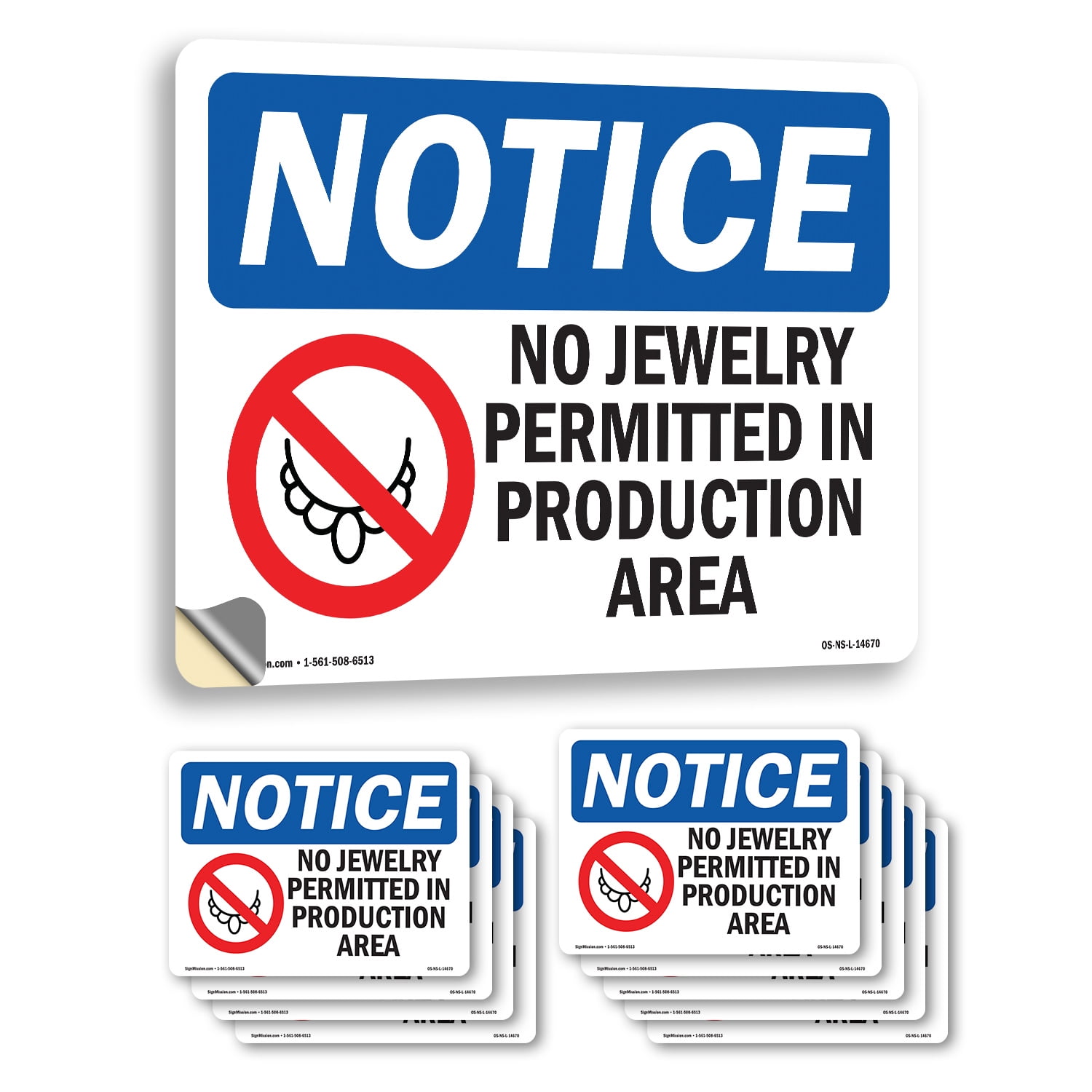 No Jewelry Permitted In Production With Symbol OSHA Notice Vinyl Decal ...