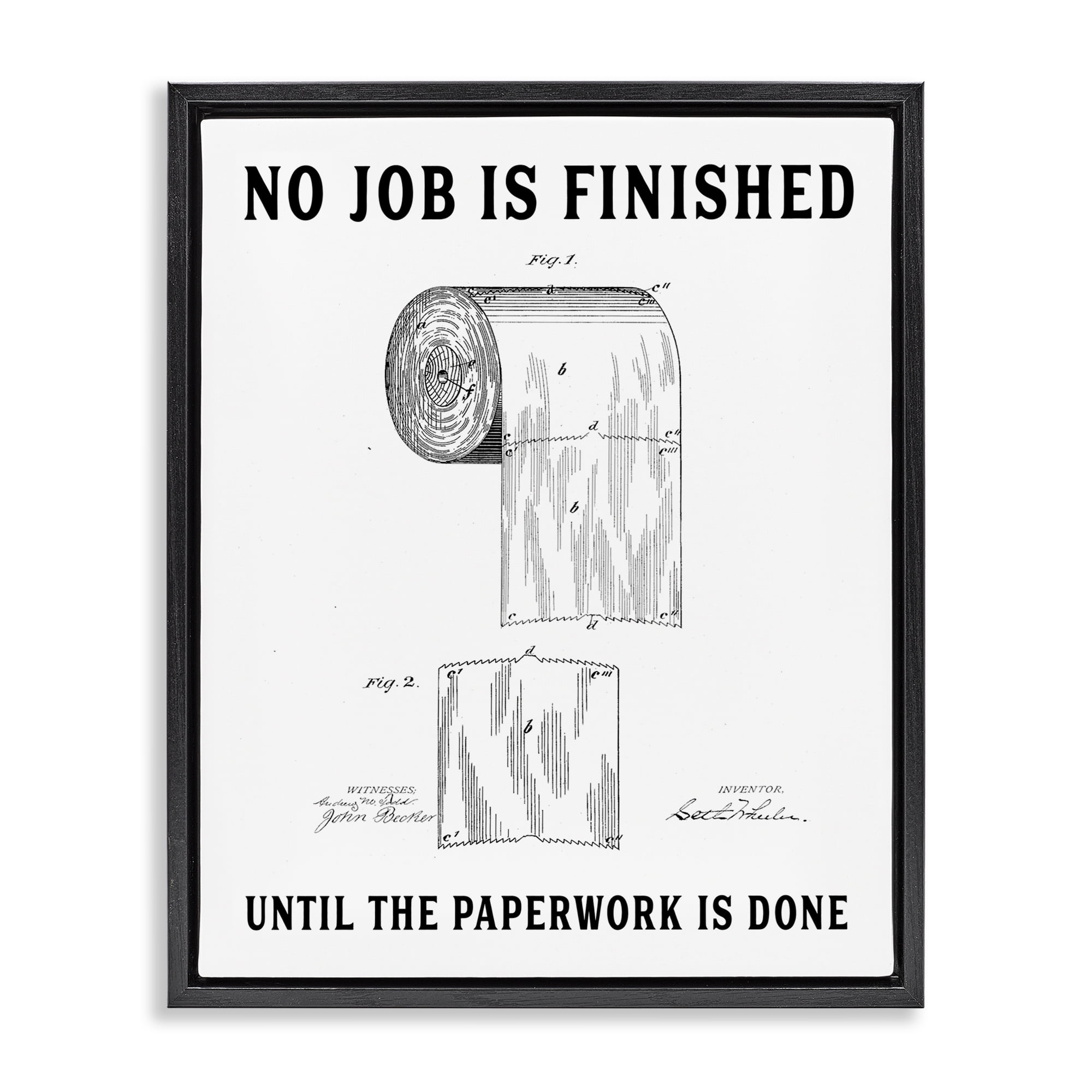 No Job Finished Toilet Paper Black Framed Floater Canvas Wall Art ...