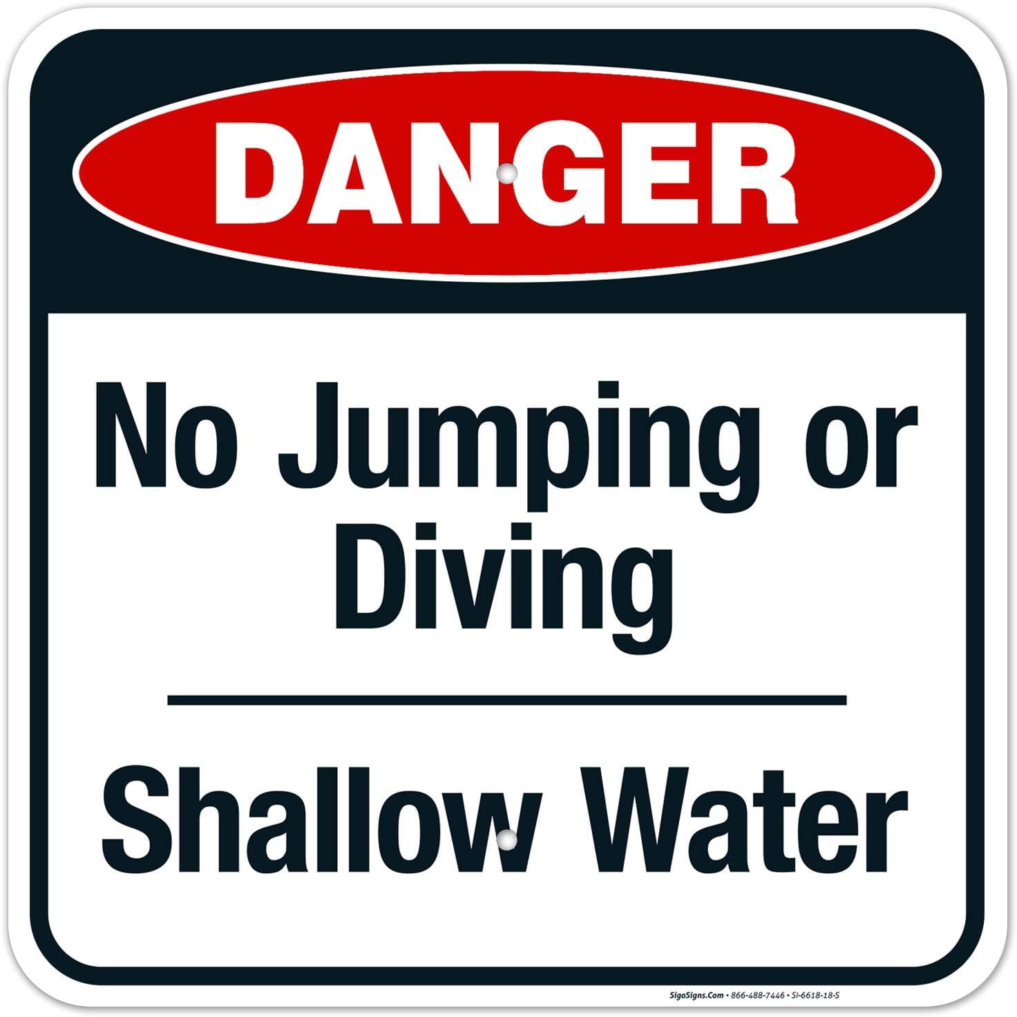 No Jumping Or Diving Sign, Pool Sign, 18x18 Inches, 55 mil Thick HDPE ...