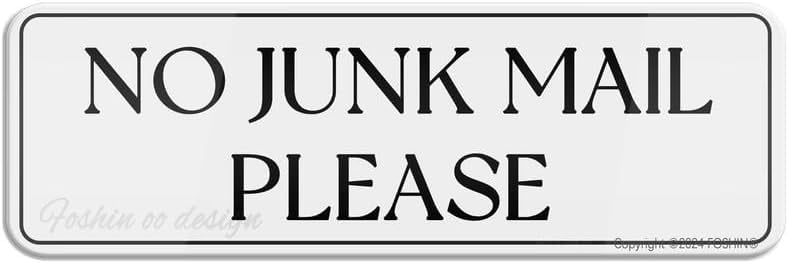 No Junk Mail Sign 10""X3"" Thick Acrylic Self-Adhesive Modern Design ...