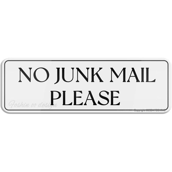 No Junk Mail Sign 10""X3"" Thick Acrylic Self-Adhesive Modern Design ...