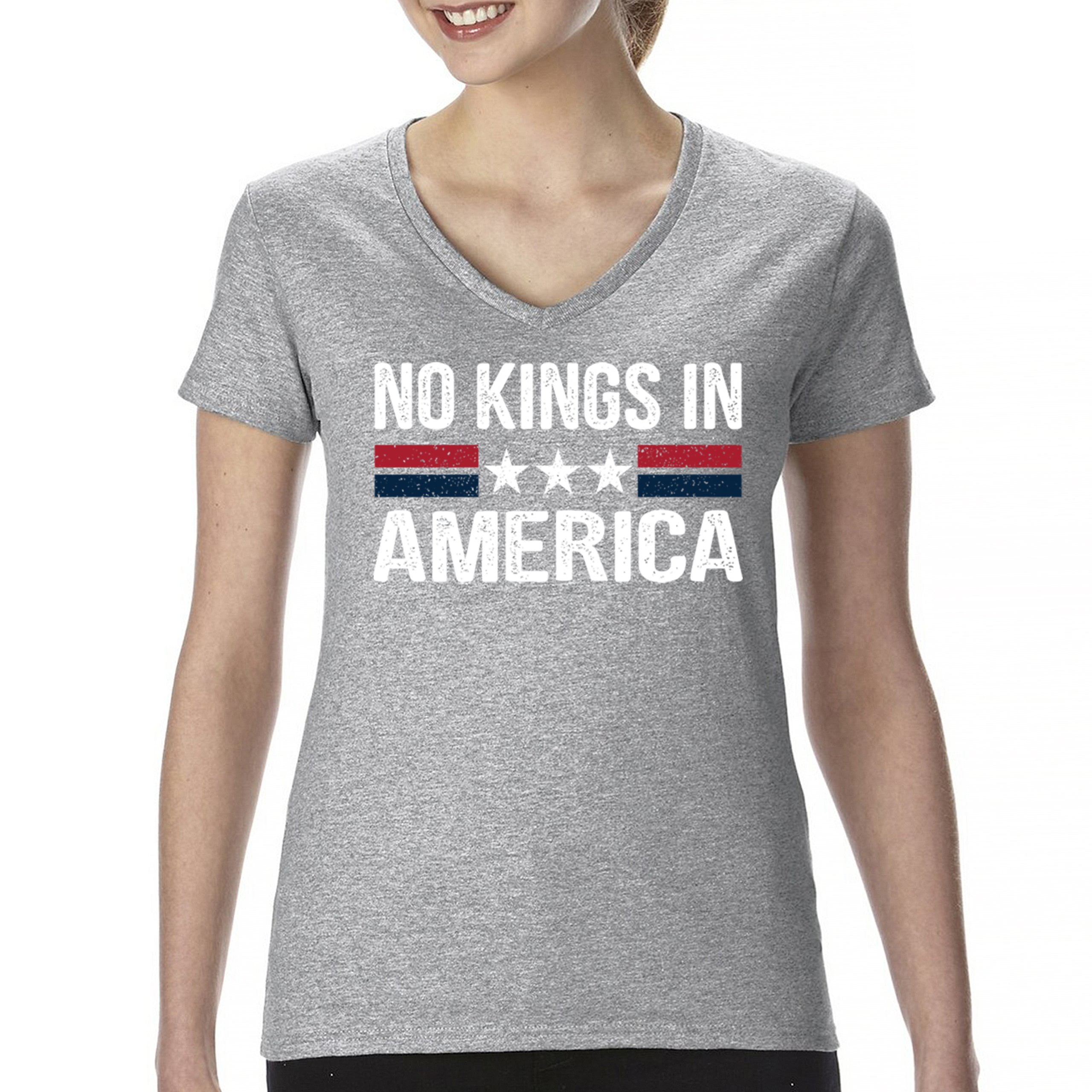 No Kings In America Women's V-Neck T-shirt Patriotic Political Anti ...