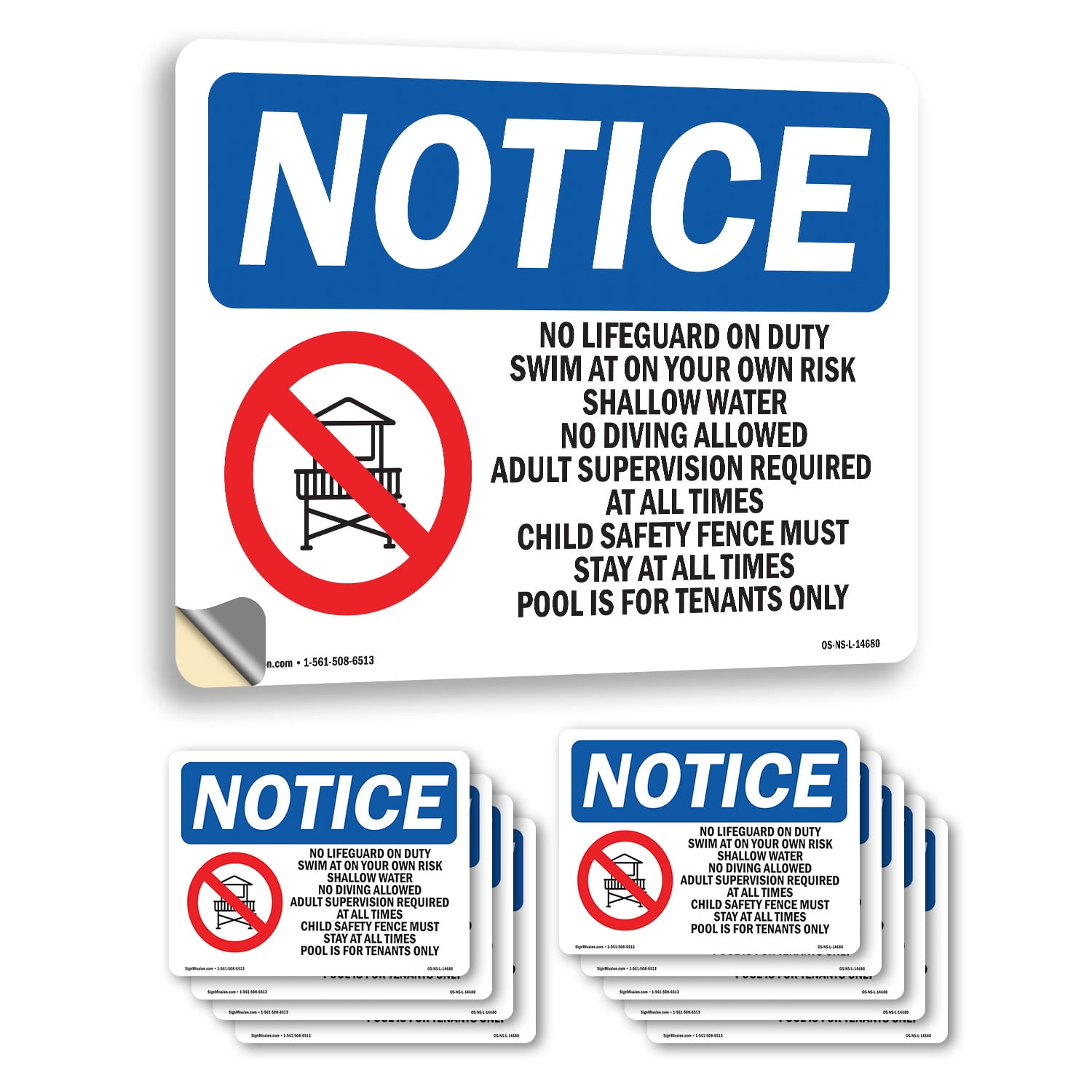 No Lifeguard On Duty Swim At With Symbol OSHA Notice Vinyl Decal Label ...