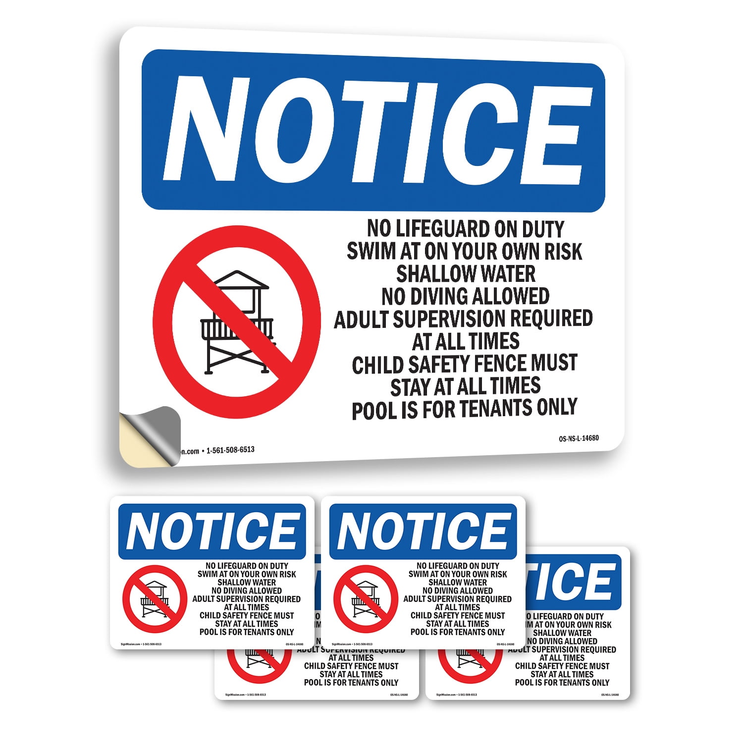 No Lifeguard On Duty Swim At With Symbol OSHA Notice Vinyl Decal Label ...