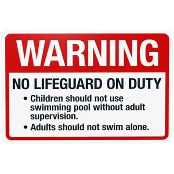 No Lifeguard On Duty Warning Sign, Pool Metal Sign for Home Business ...