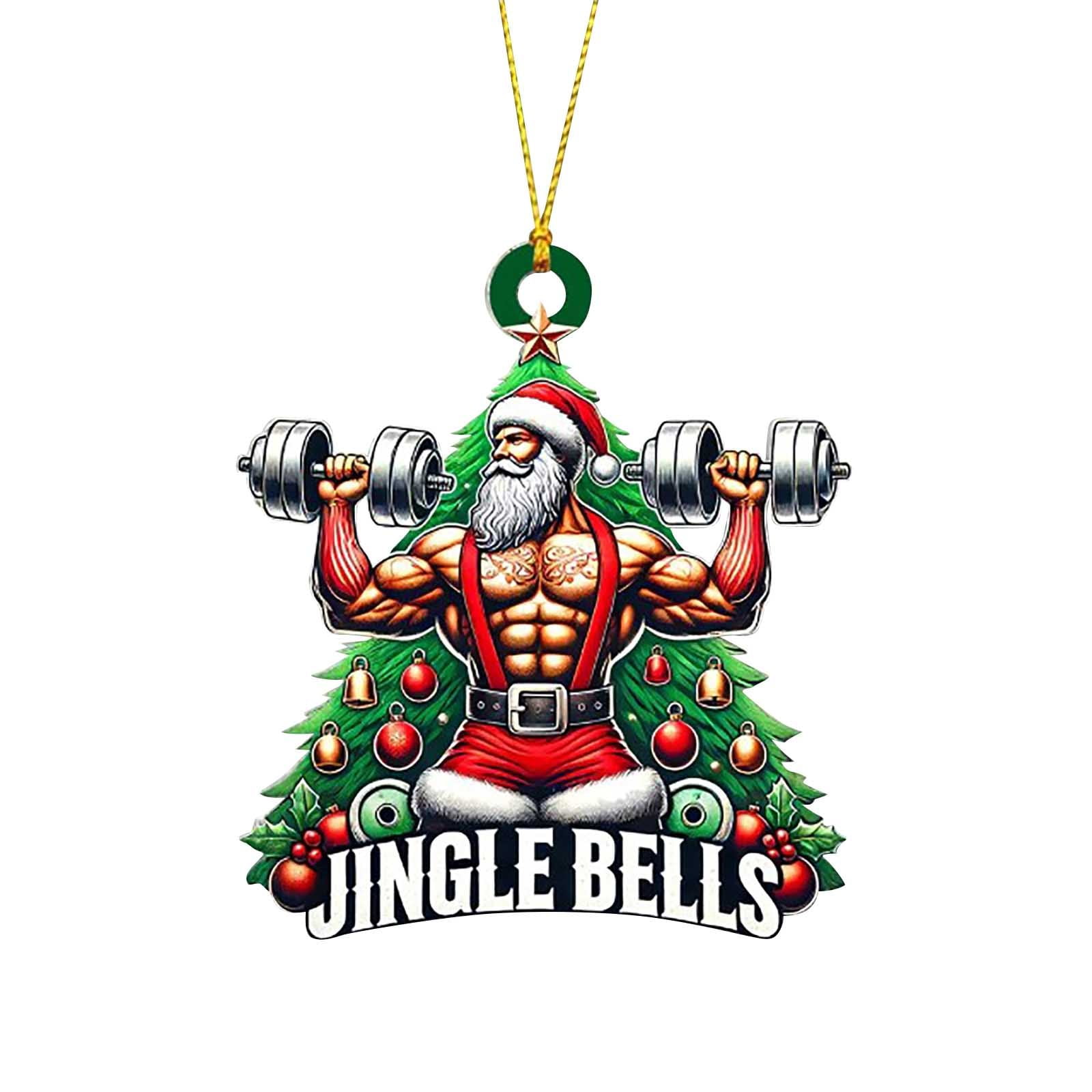No Lift No Gift Ornament - Fitness Santa Muscular Santa Lifting Weights ...