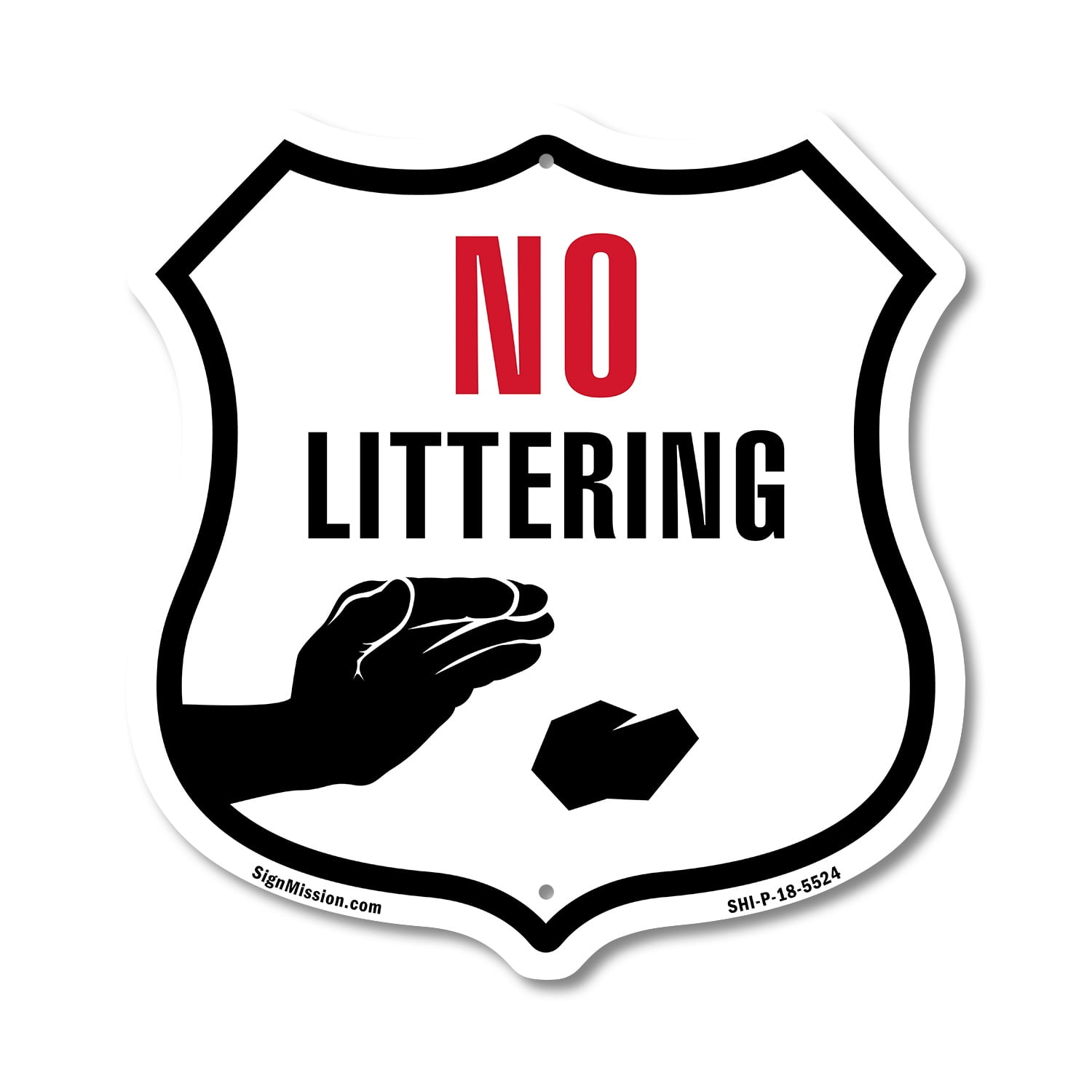 No Littering (2 Pack) 12 inch X 12 inch Shield Shaped Commercial Grade ...