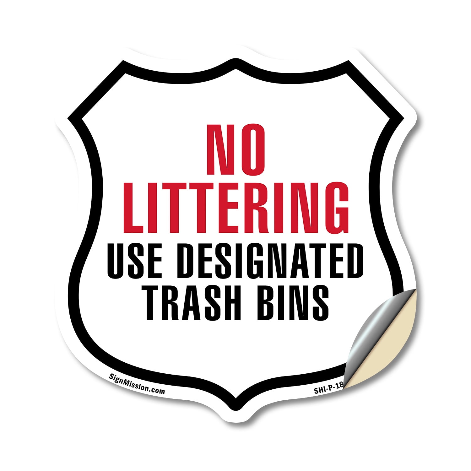 No Littering Use Designated Trash Bins (5 Pack) 6 inch X 6 inch Shield ...