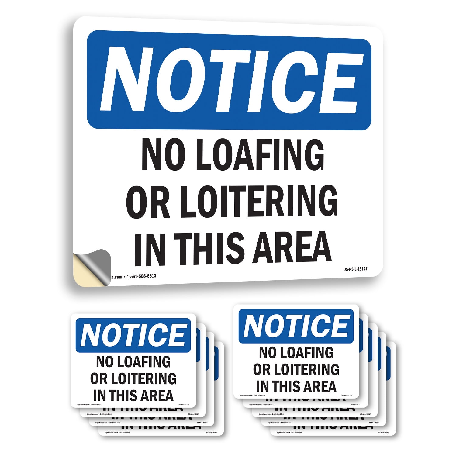 No Loafing Or Loitering In This Area OSHA Notice Vinyl Decal Label 10 ...