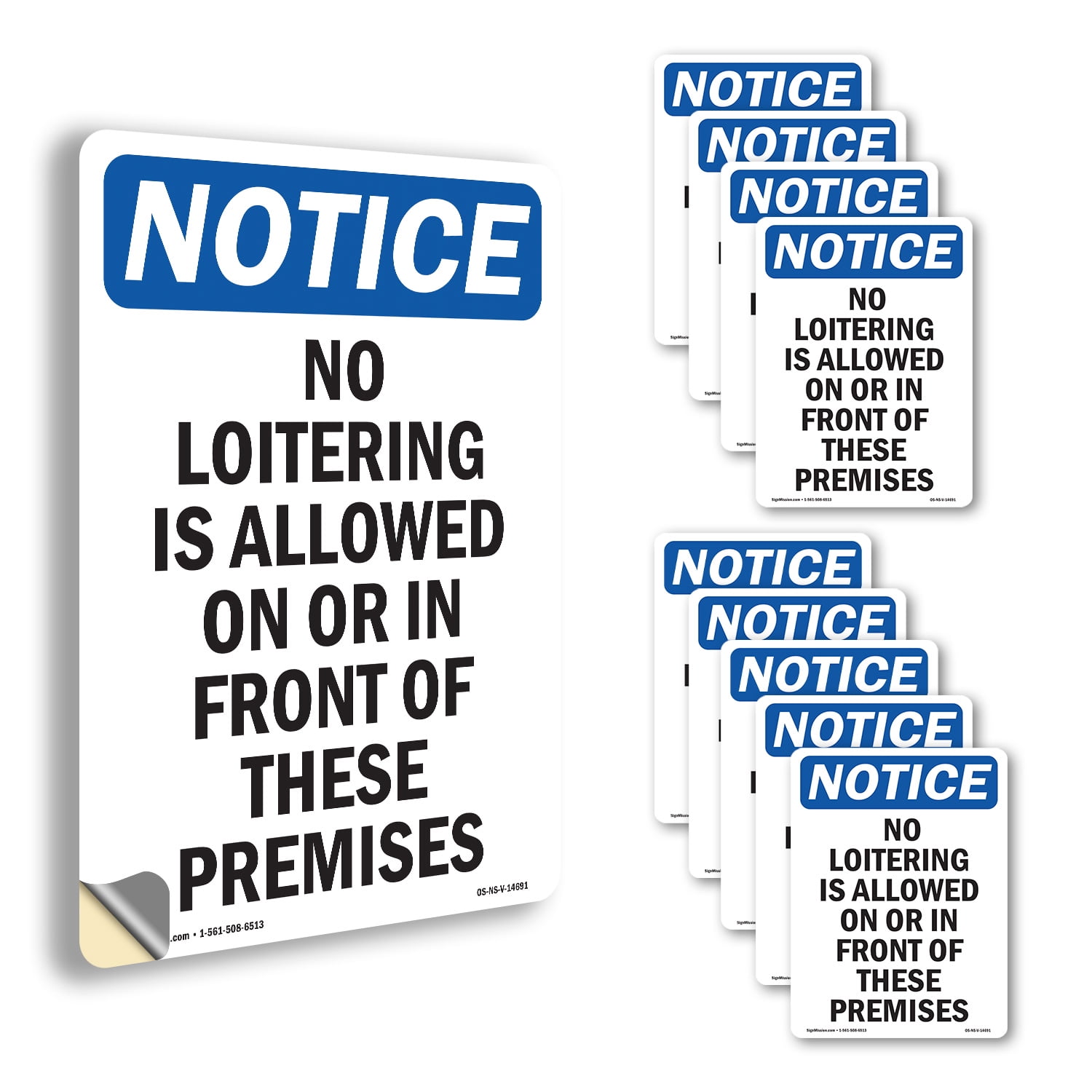 No Loitering Is Allowed On Or OSHA Notice Vinyl Decal Label 18 Inch x ...