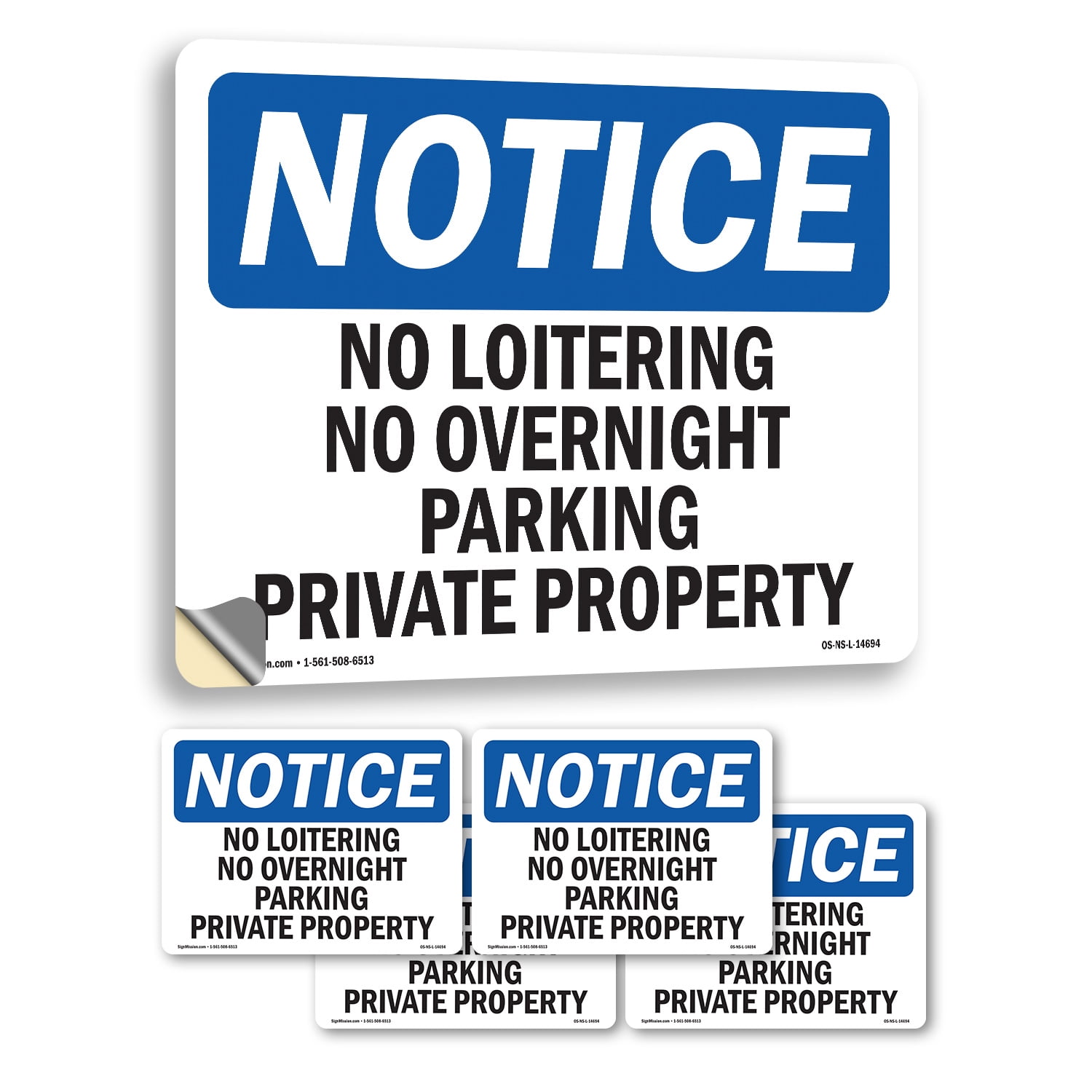 No Loitering No Overnight Parking Private Property OSHA Notice Vinyl ...