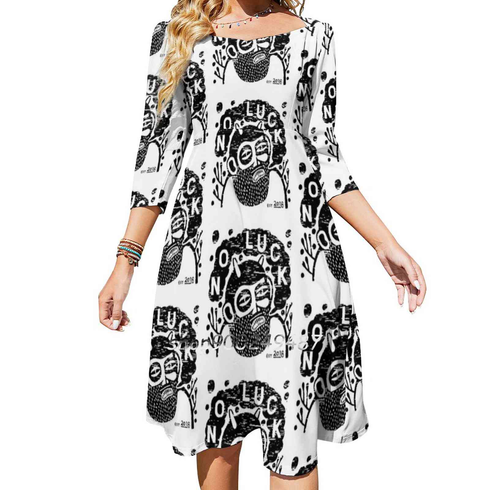 No Luck Bar Is Better Than No Bar At All Square Neck Dress Cute Loose ...