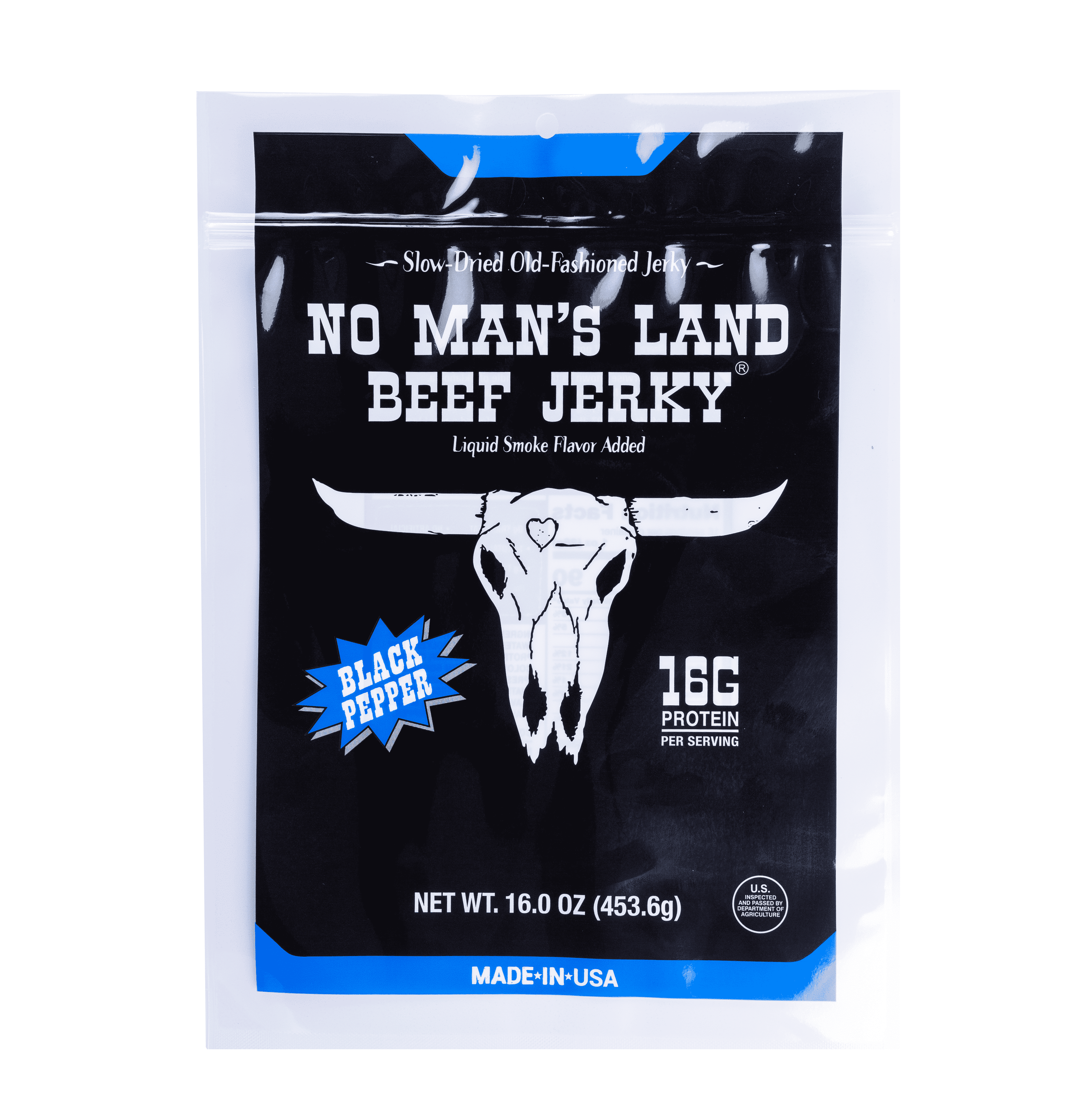 No Man's Land Beef Jerky, Black Pepper, 16g of Protein per Serving ...